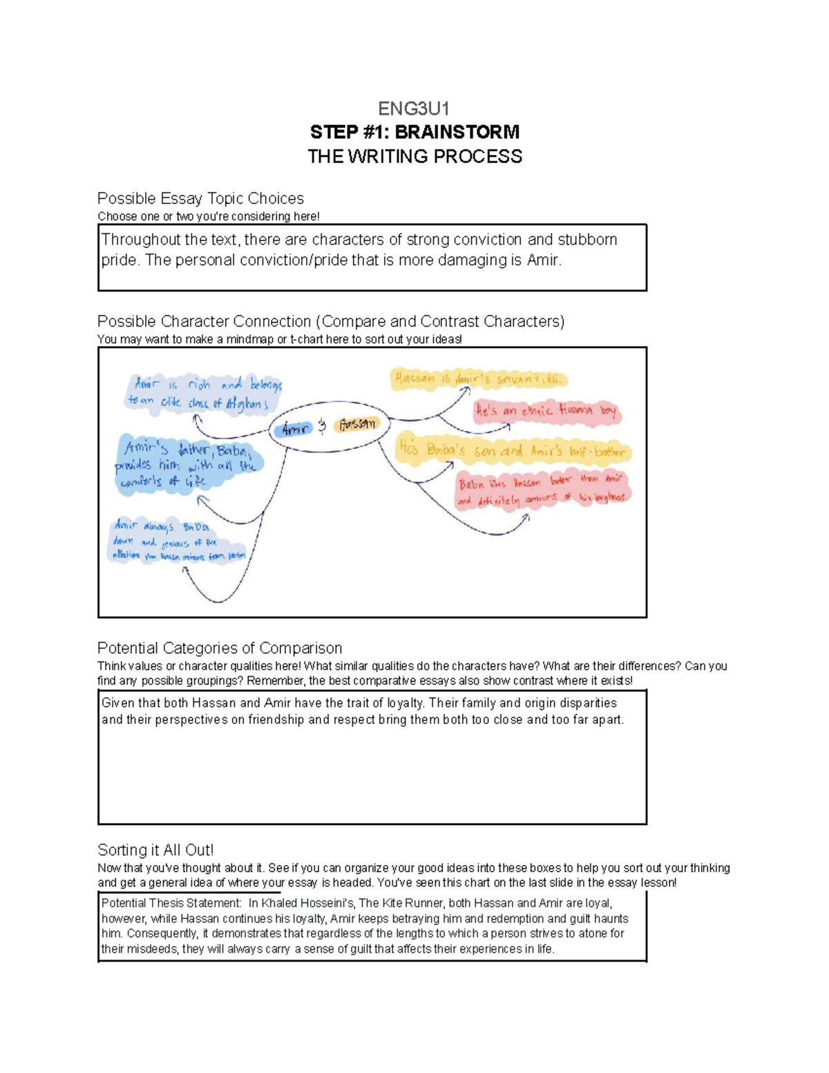 Comparative Essay- Brainstorm - ENG3U STEP #1: BRAINSTORM THE WRITING ...