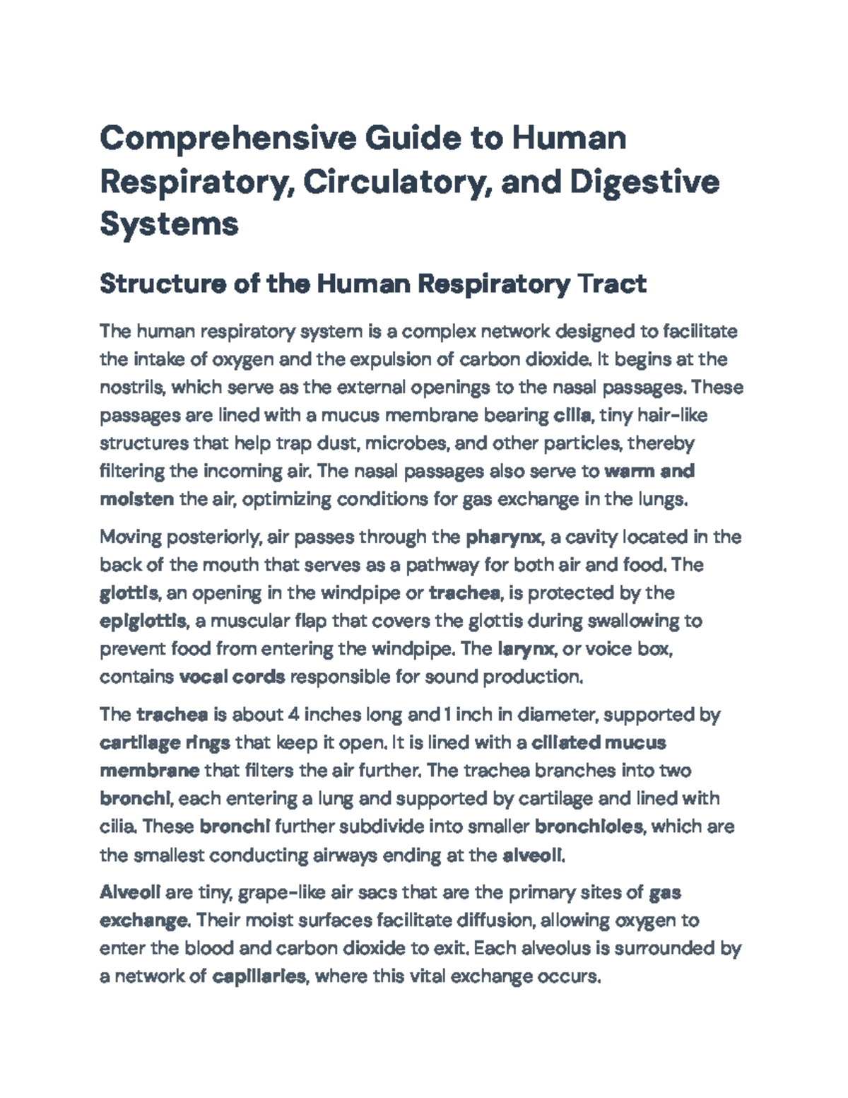 Comprehensive Overview of Human Respiratory, Circulatory, and Digestive ...