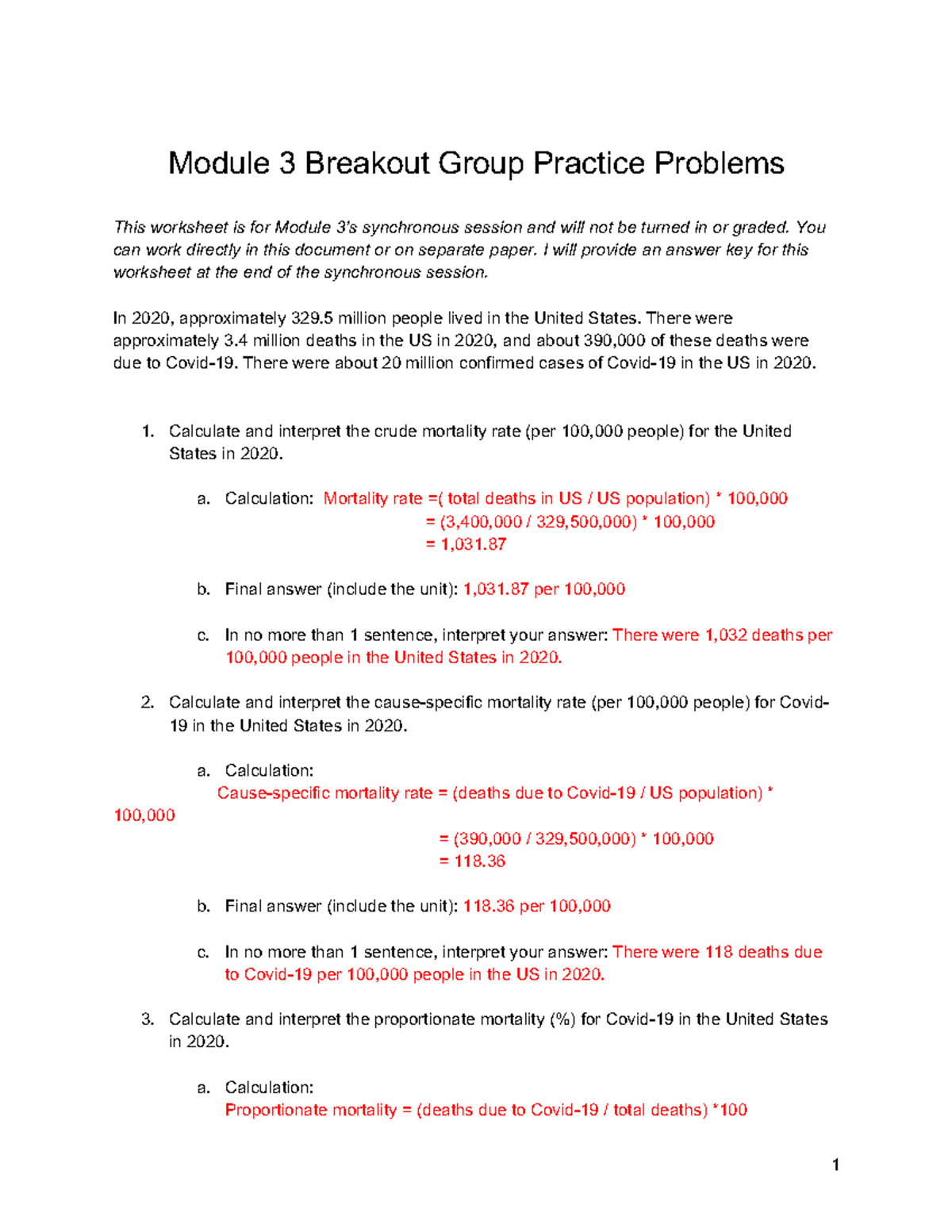 Module 3 Practice Problems: Mortality Rates & Interpretations - Studocu