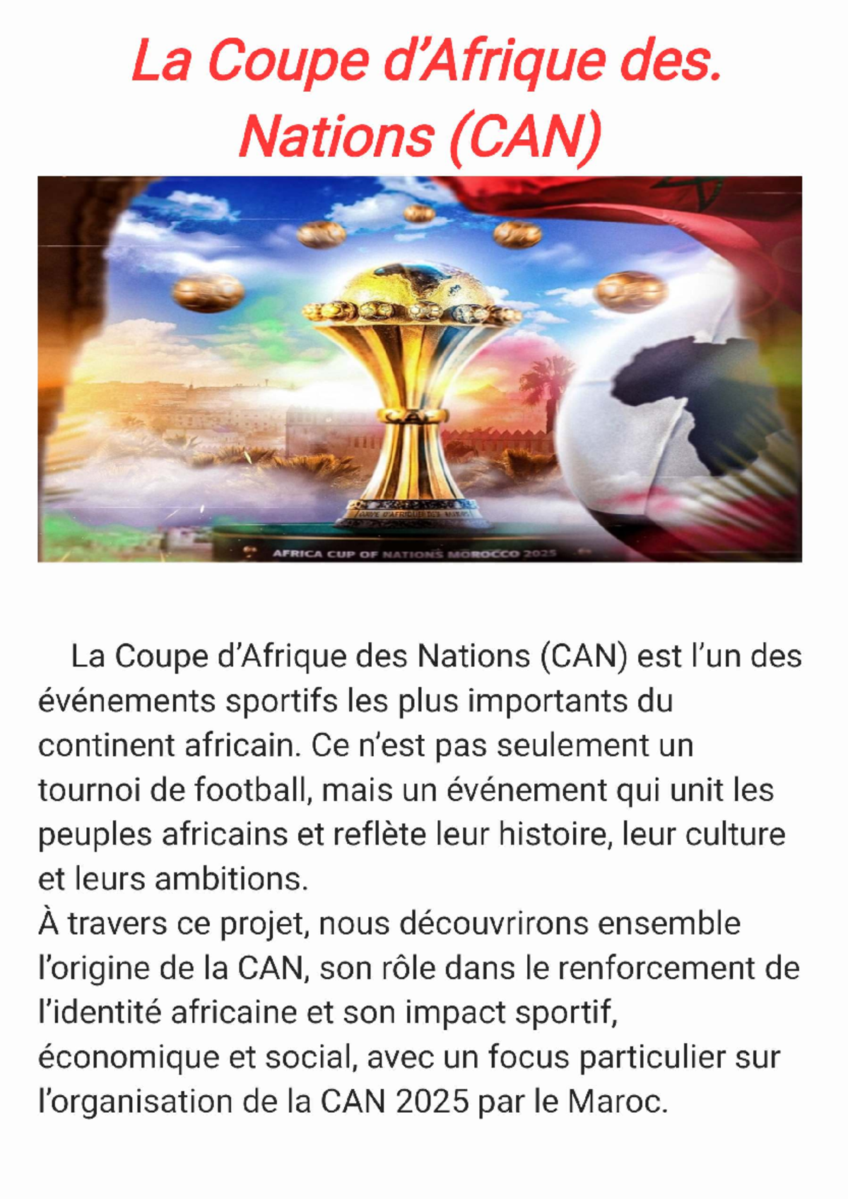 CAN 2025: Impact et Perspectives de la Coupe des Nations au Maroc - Studocu