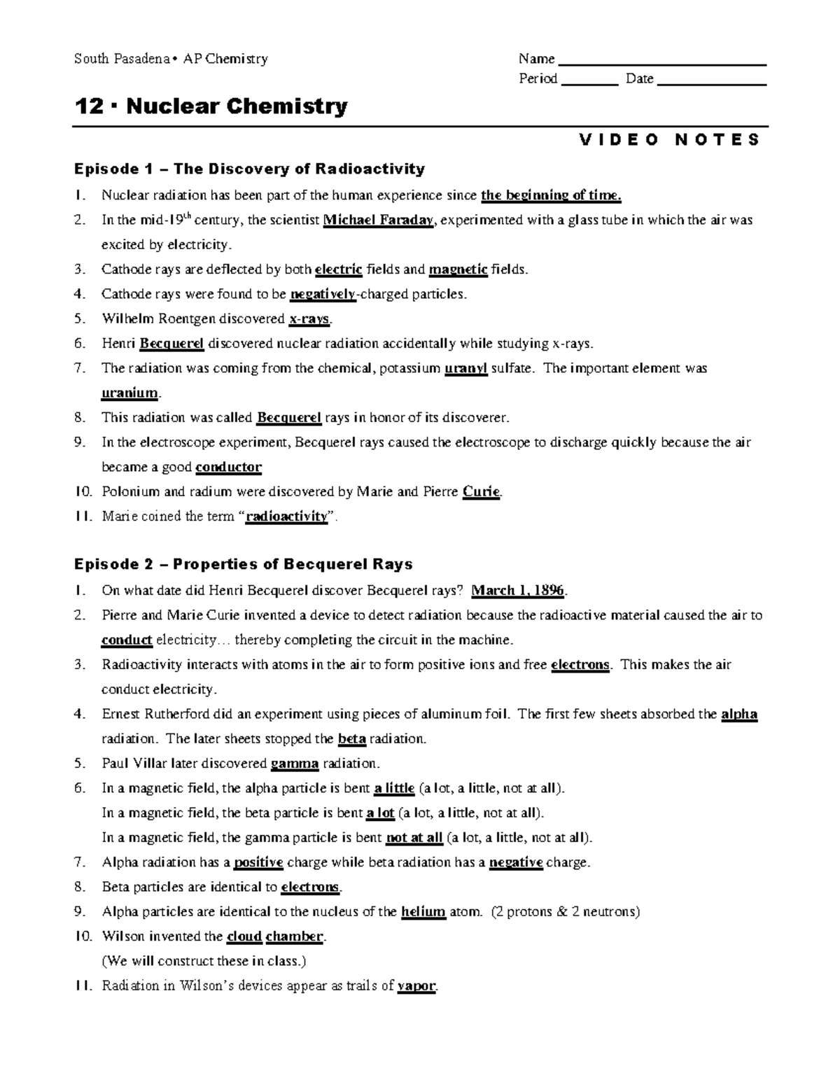 AP Chemistry (APCH12) Video Notes: Nuclear Chemistry Overview - Studocu