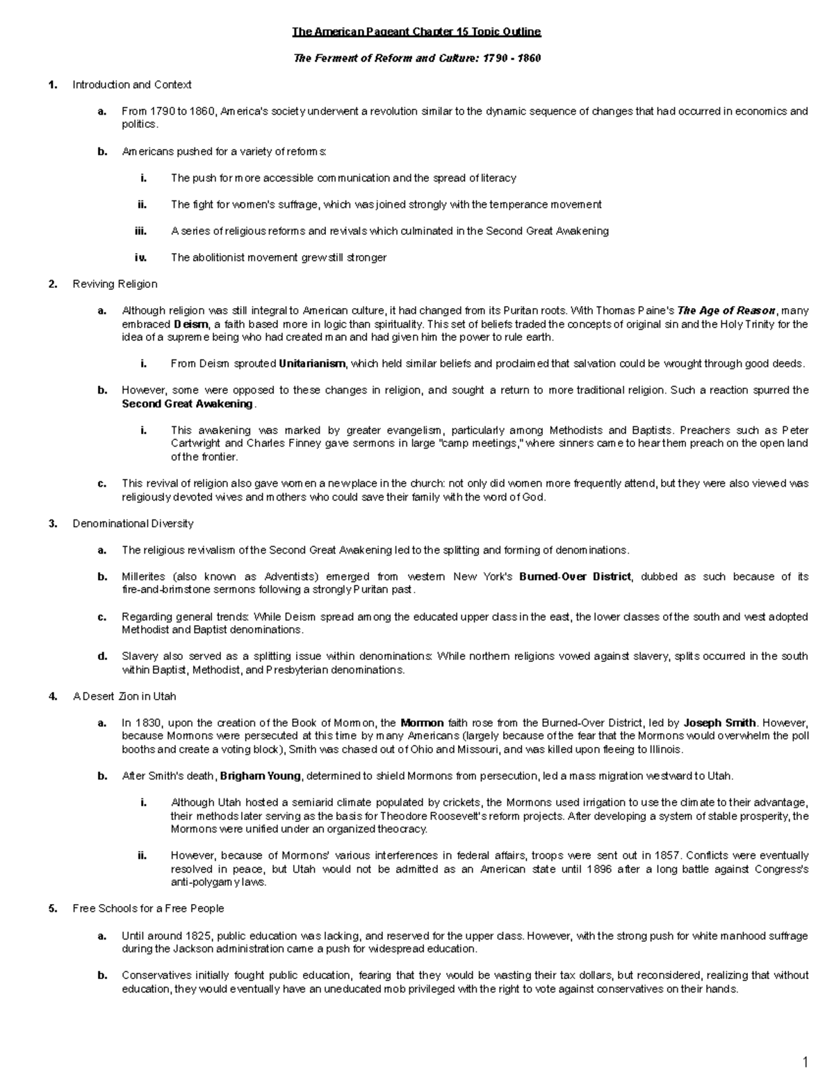 Apush Chapter 15 Topic Outline - The American Pageant Chapter 15 Topic ...