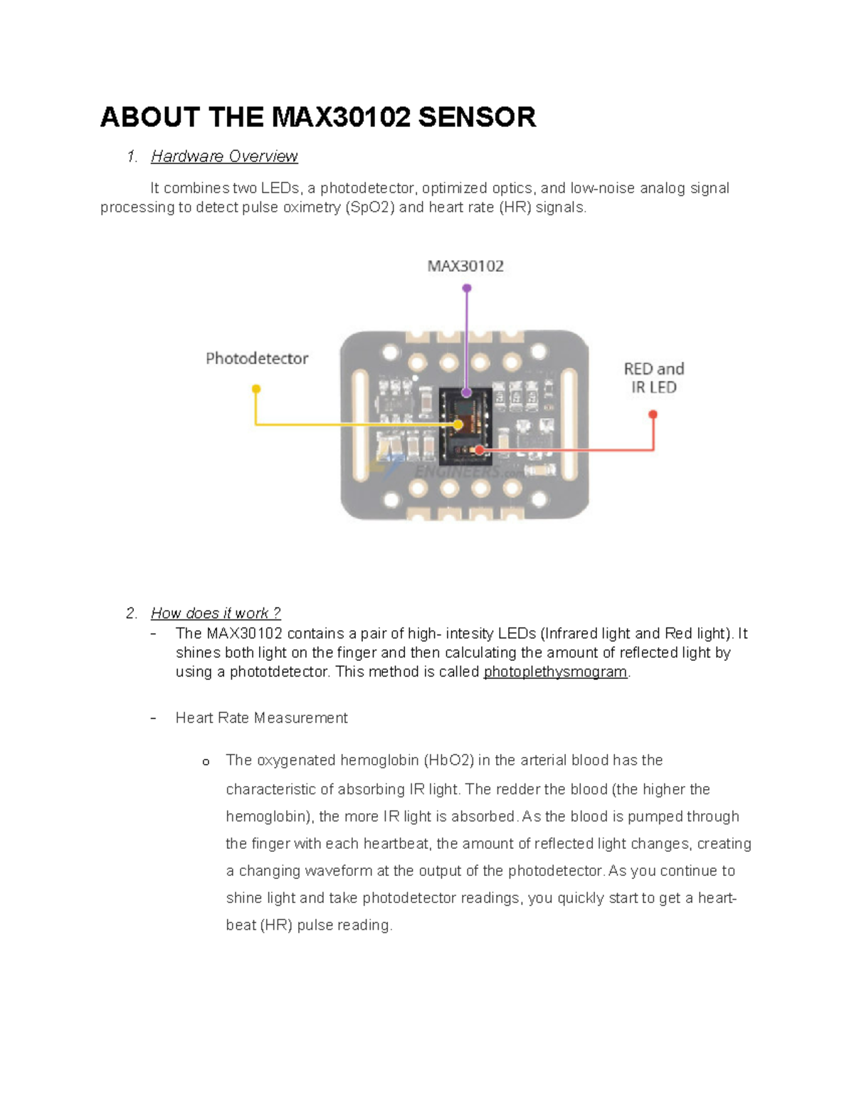 About THE MAX30102 Sensor - ABOUT THE MAX30102 SENSOR 1. Hardware ...