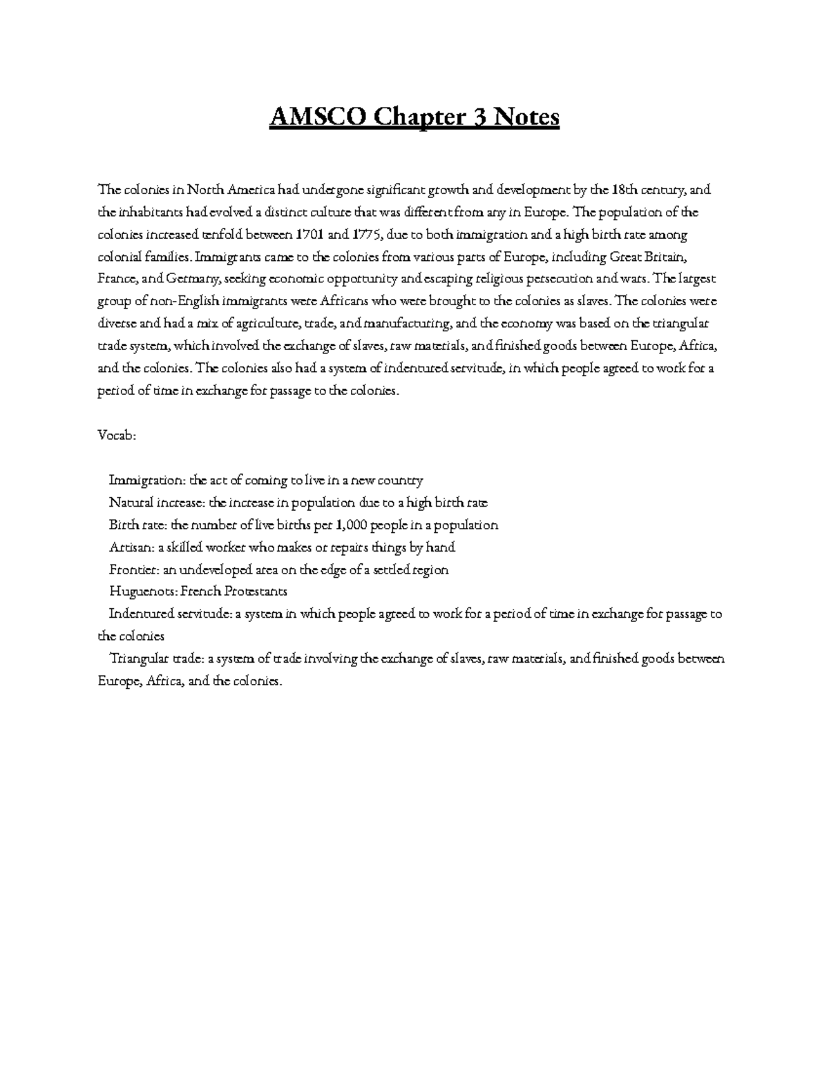 Amsco Ch. 3 Notes: Overview of Colonial Developments in N. America ...