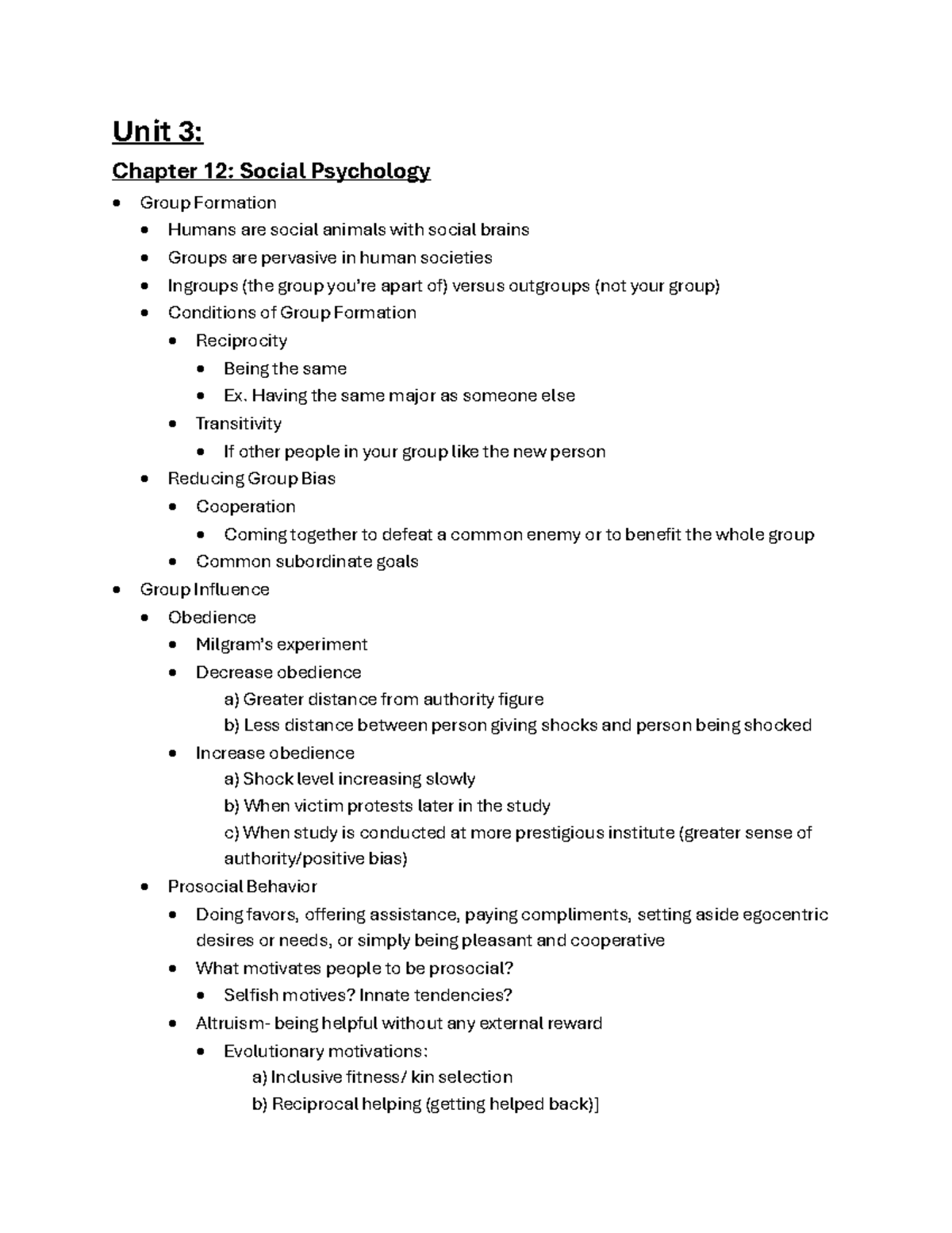 Unit 3: Psychology Notes on Social Psychology and Human Development ...