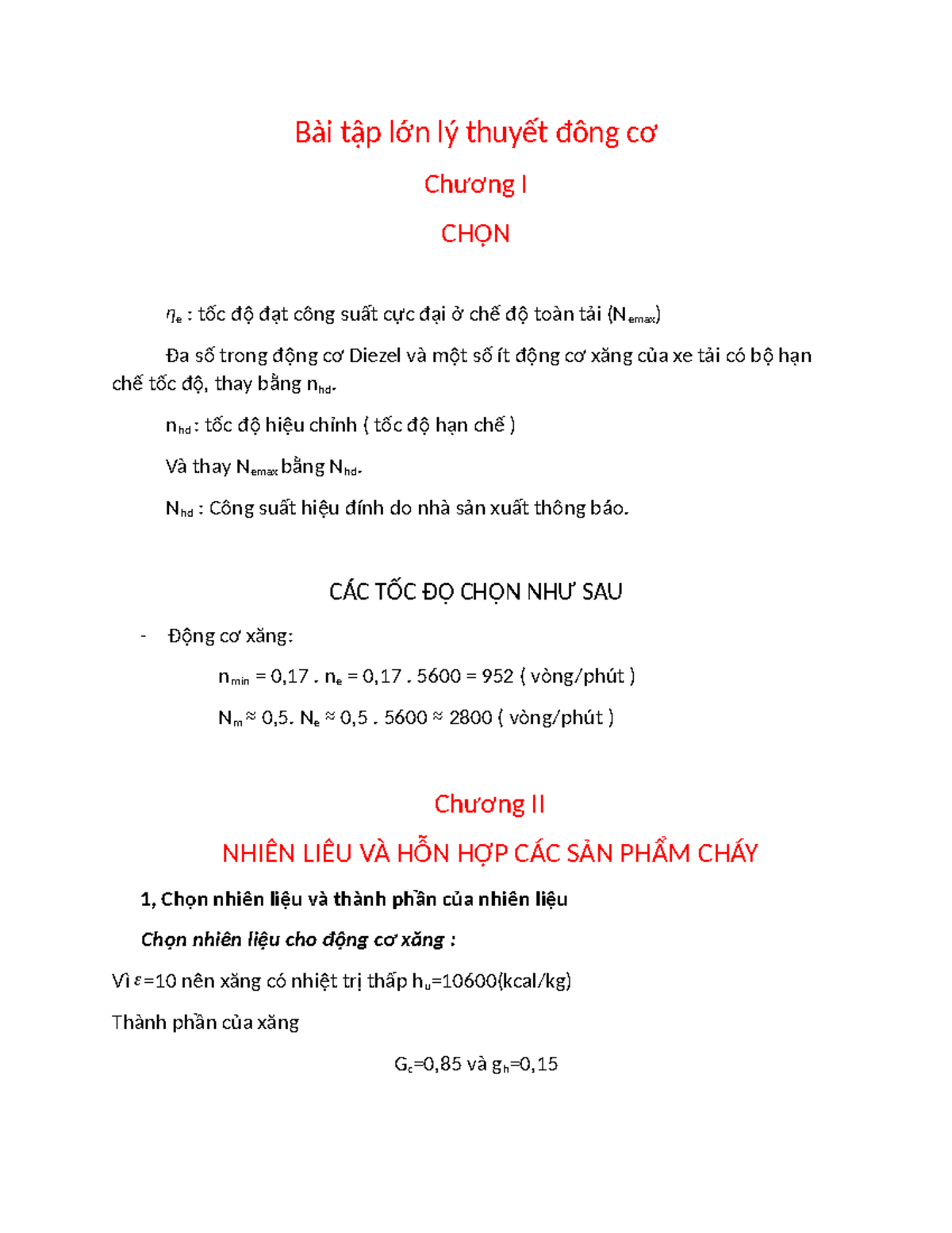 Dkjd - Vgqbn - ####### Bài tập lớn lý thuyết đông cơ Chương I CHỌN ηe ...