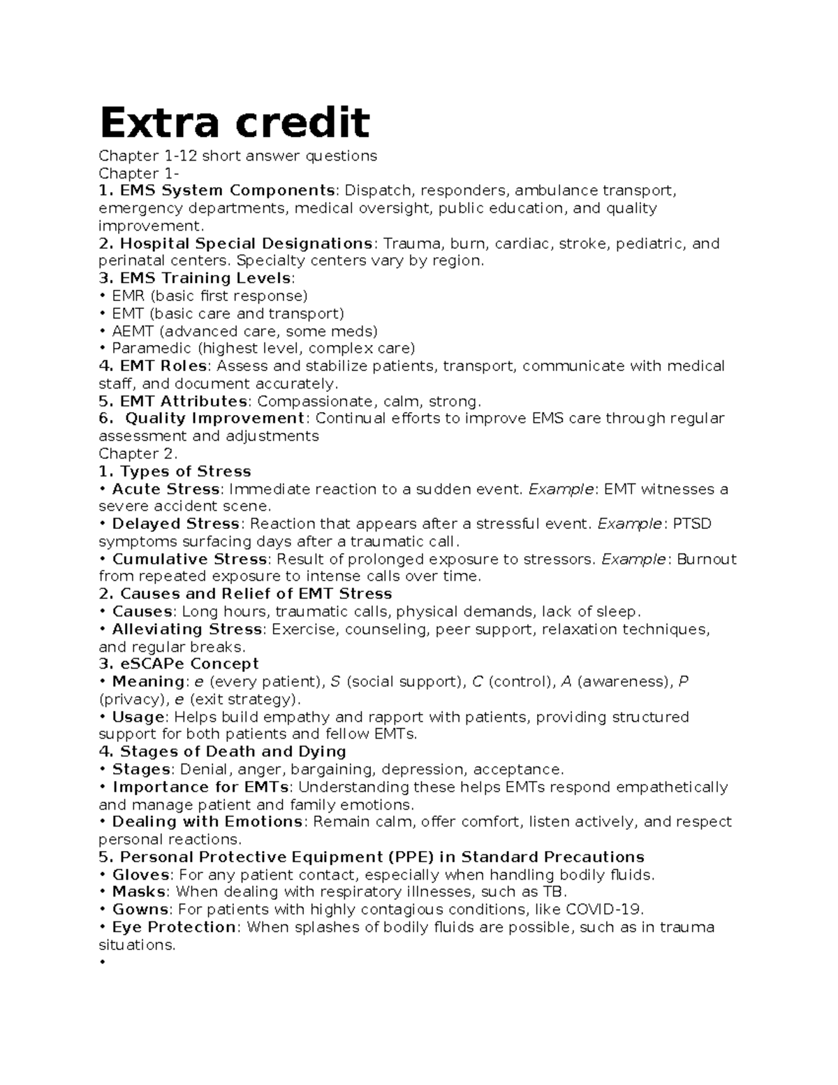 Extra credit - Practice for exam - Extra credit Chapter 1-12 short ...