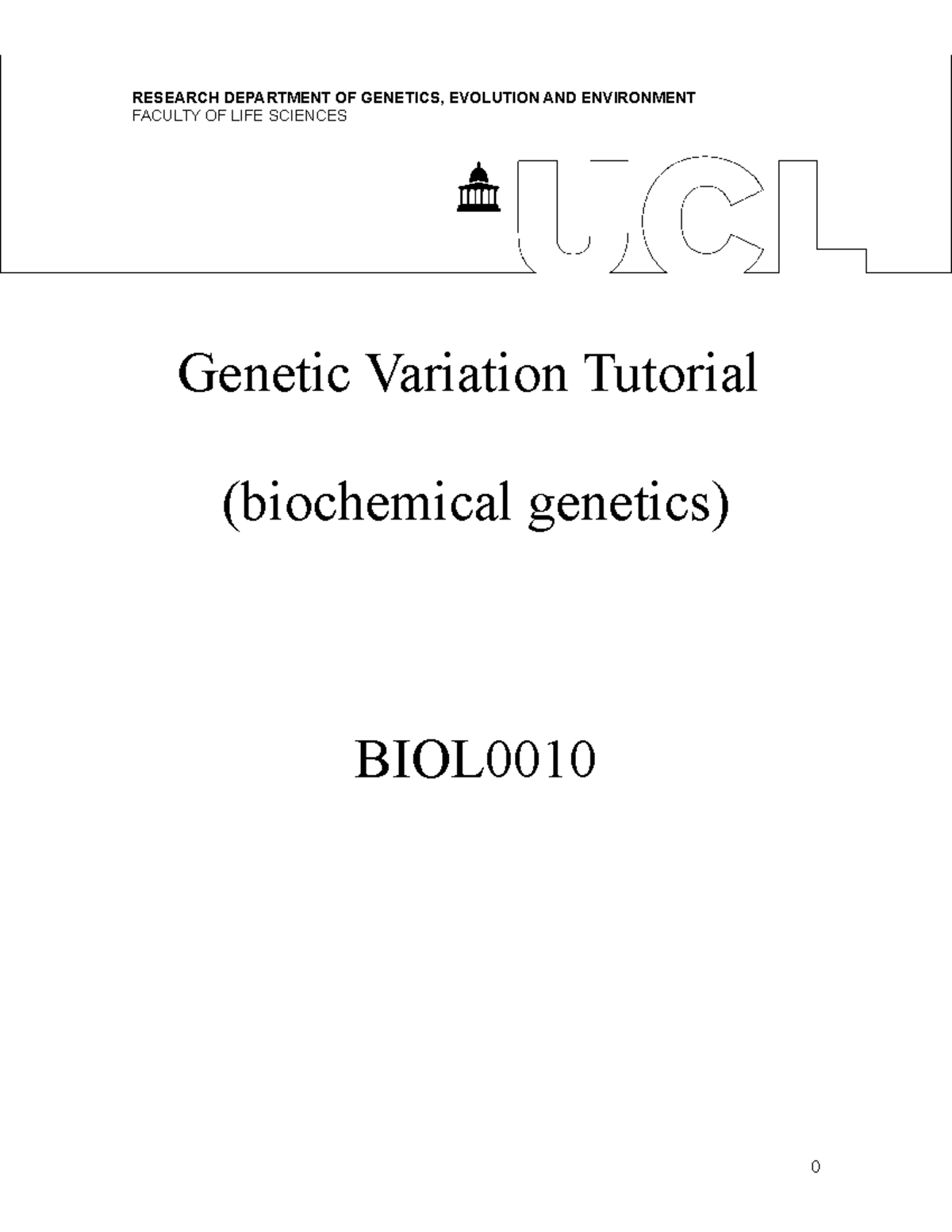 Genetic Variaton tutorial - RESEARCH DEPARTMENT OF GENETICS, EVOLUTION ...