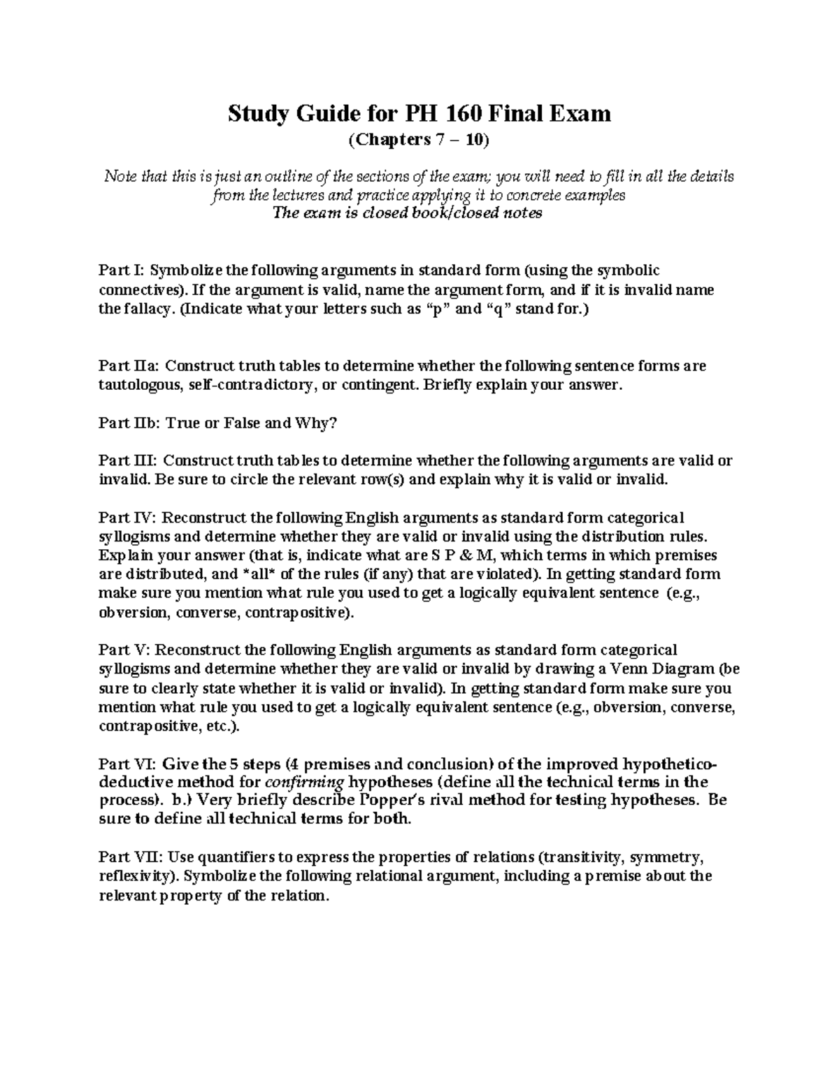 Study Guide Outline PH160 Final Exam - Study Guide for PH 160 Final ...