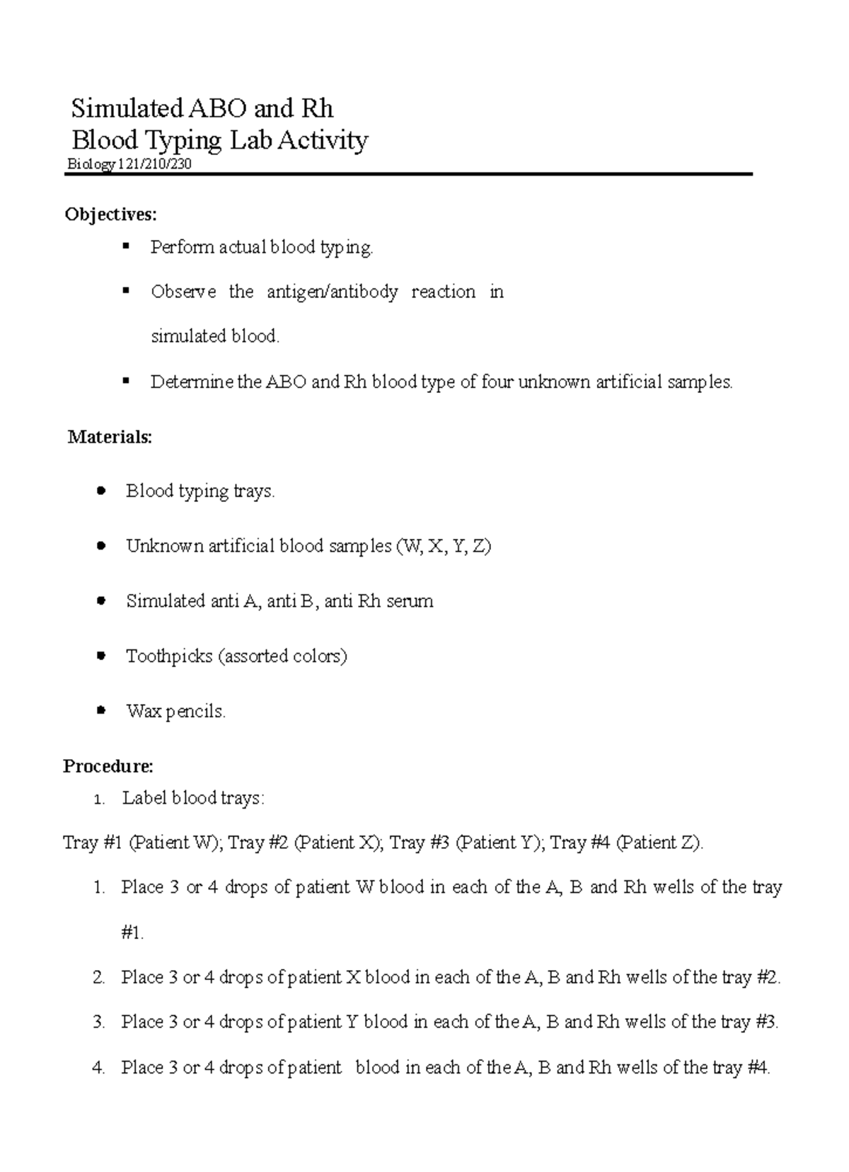 Blood Typing Report - LAB ASSIGNMENT - Simulated ABO and Rh Blood ...