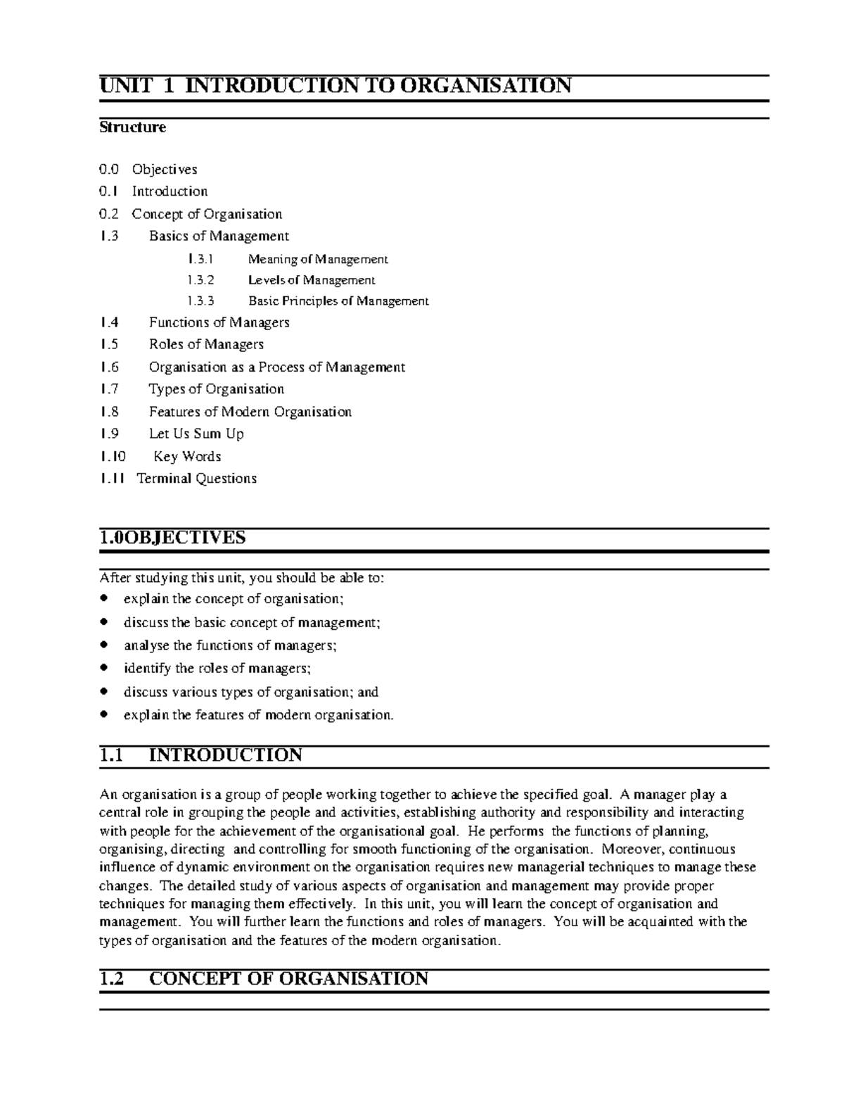 Unit 1 - Introduction to Organization: Concepts of Management and ...
