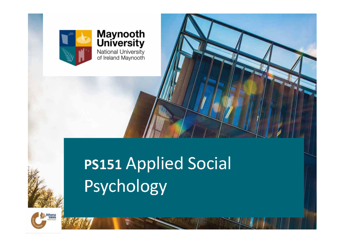 PS151 Applied Social Psychology Semester 2 Lecture Notes - Studocu