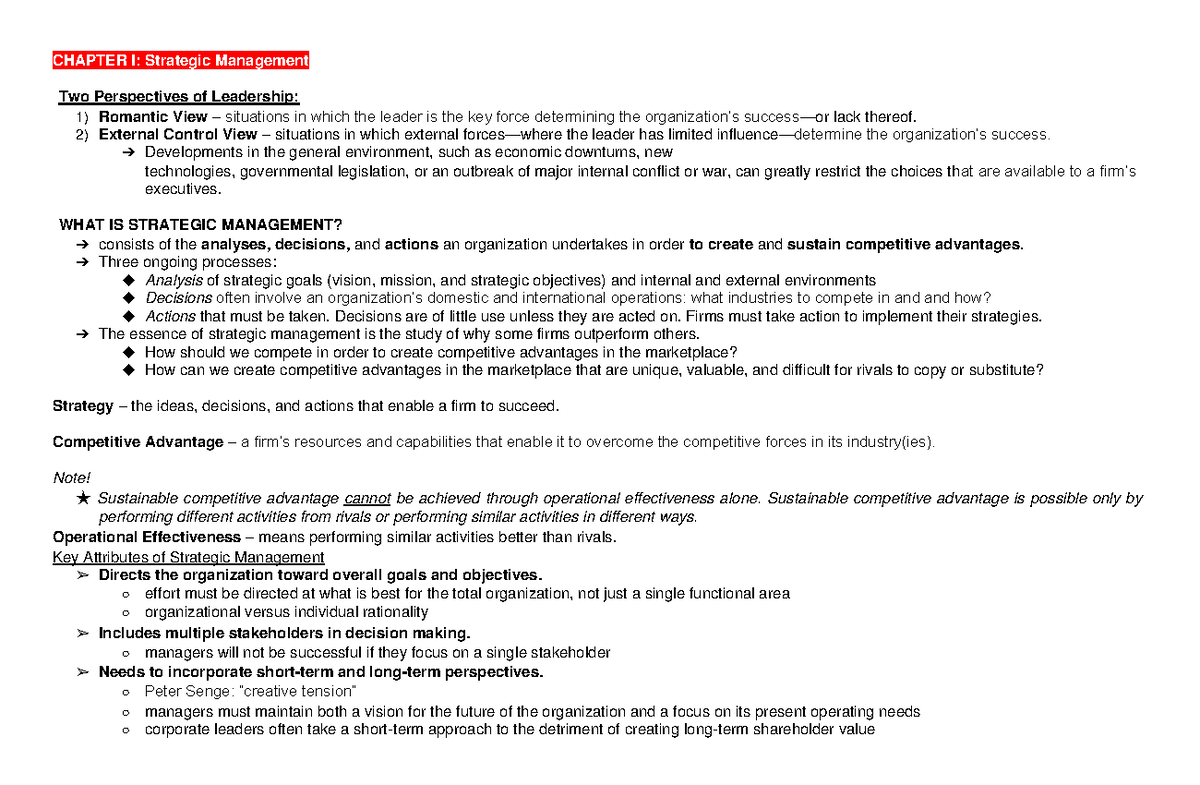 Strategic Management Notes: Key Concepts and Perspectives in Strategy ...