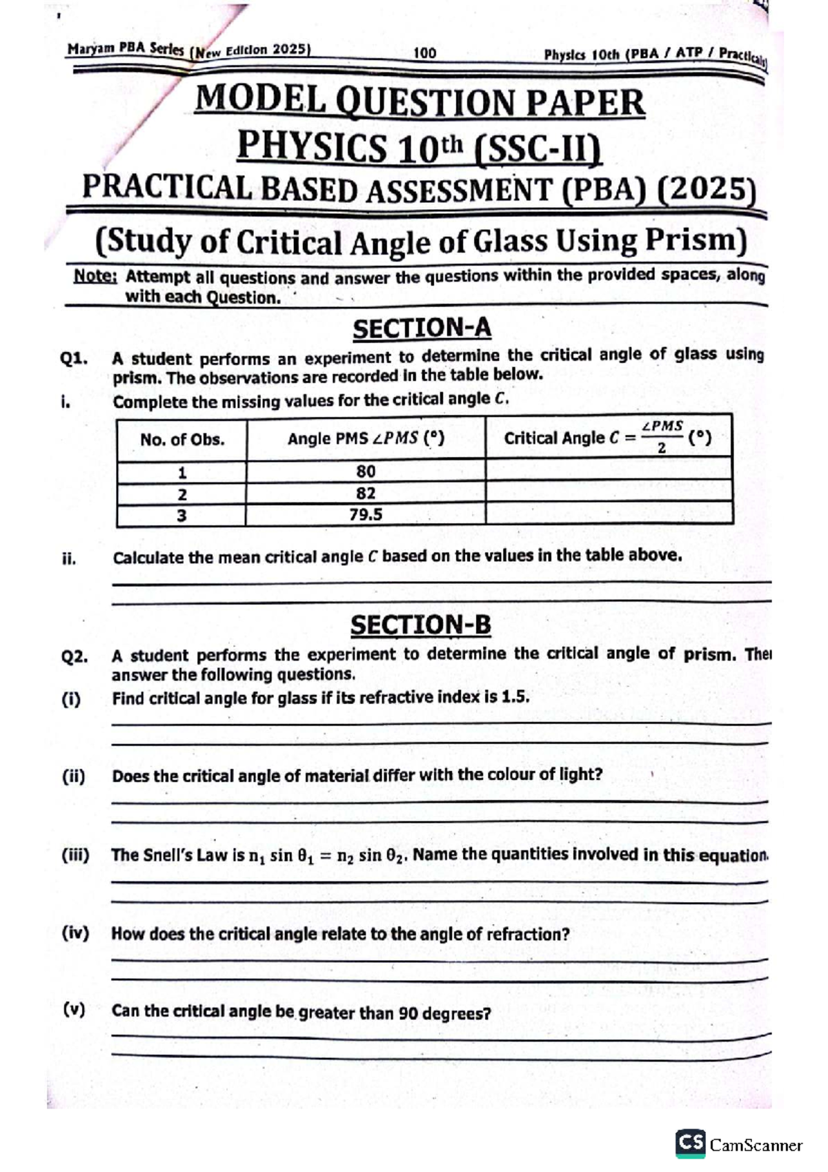 Critical Angle of Glass Using Prism - Q1. A student performs an ...
