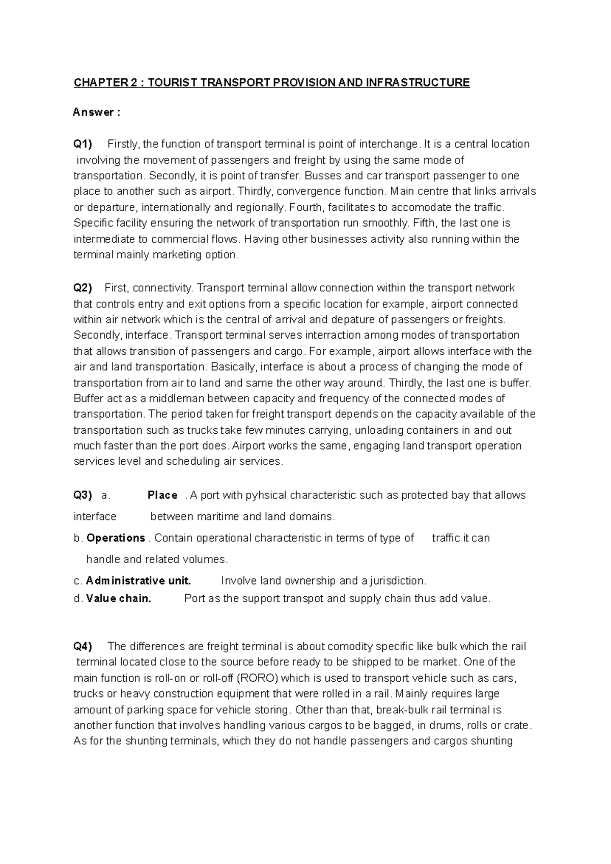 Tourist Transport Provision & Infrastructure: Chapter 2 Overview - Studocu