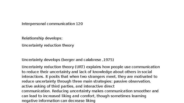 Interpersonal Communication 120: Uncertainty Reduction Theory Explained ...