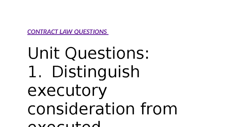 Contract Law Questions: Key Concepts and Considerations - Studocu