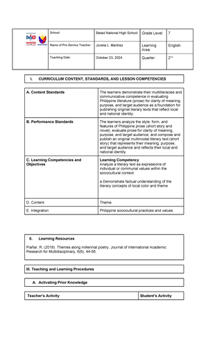 DLP-author's purpose - Lesson plan in English - I. CURRICULUM CONTENT ...
