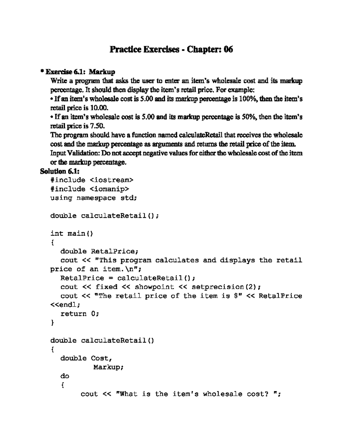 Chapter 6 Practice Exercises Cpp Anti Copy - Tin học đại cương - Studocu