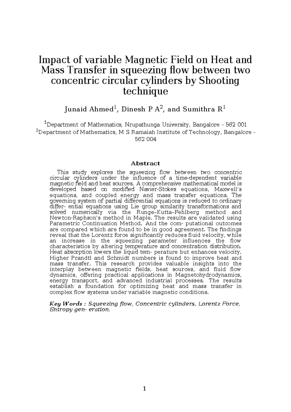 Impact of Variable Magnetic Field on Heat & Mass Transfer in Squeezing ...
