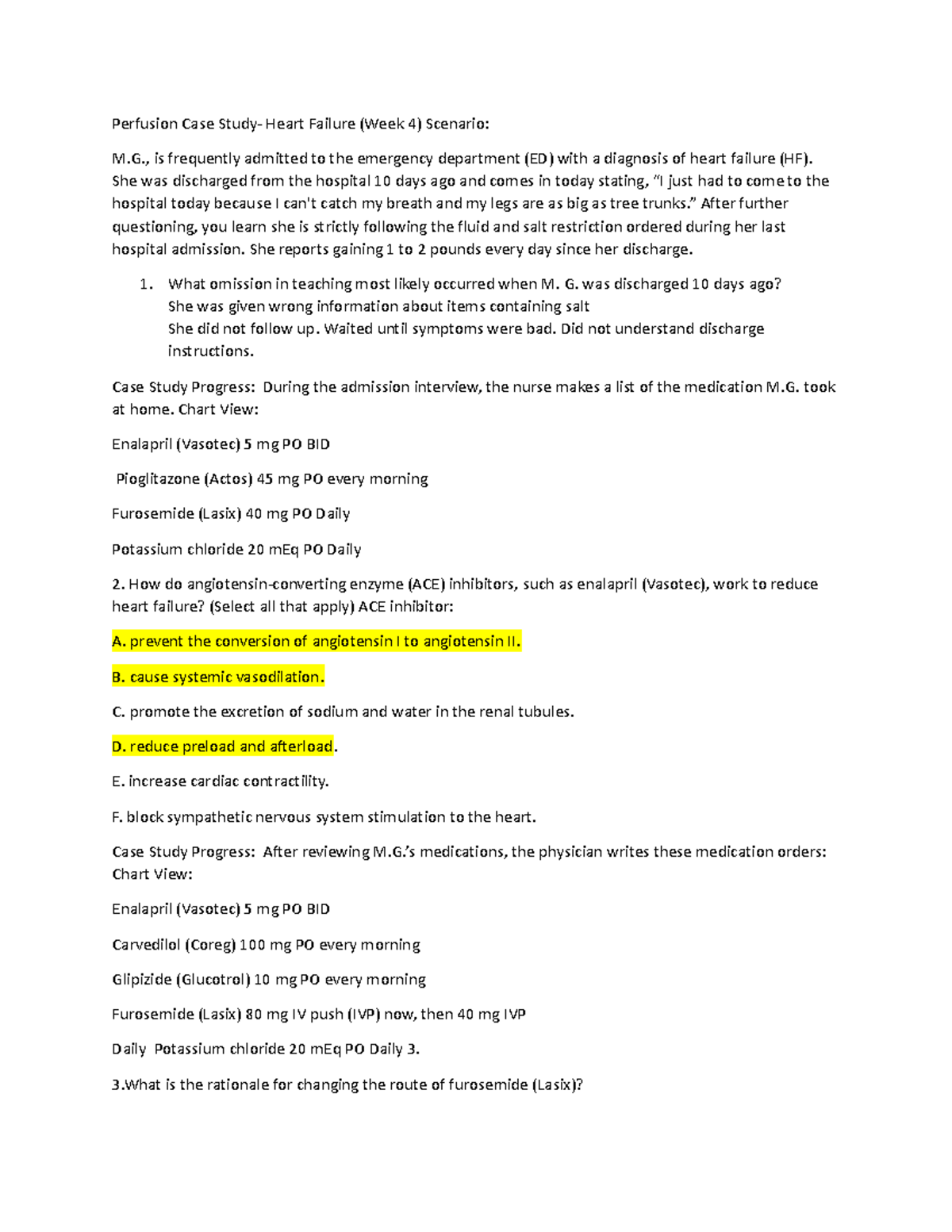 Case study copy - Perfusion Case Study- Heart Failure (Week 4) Scenario ...