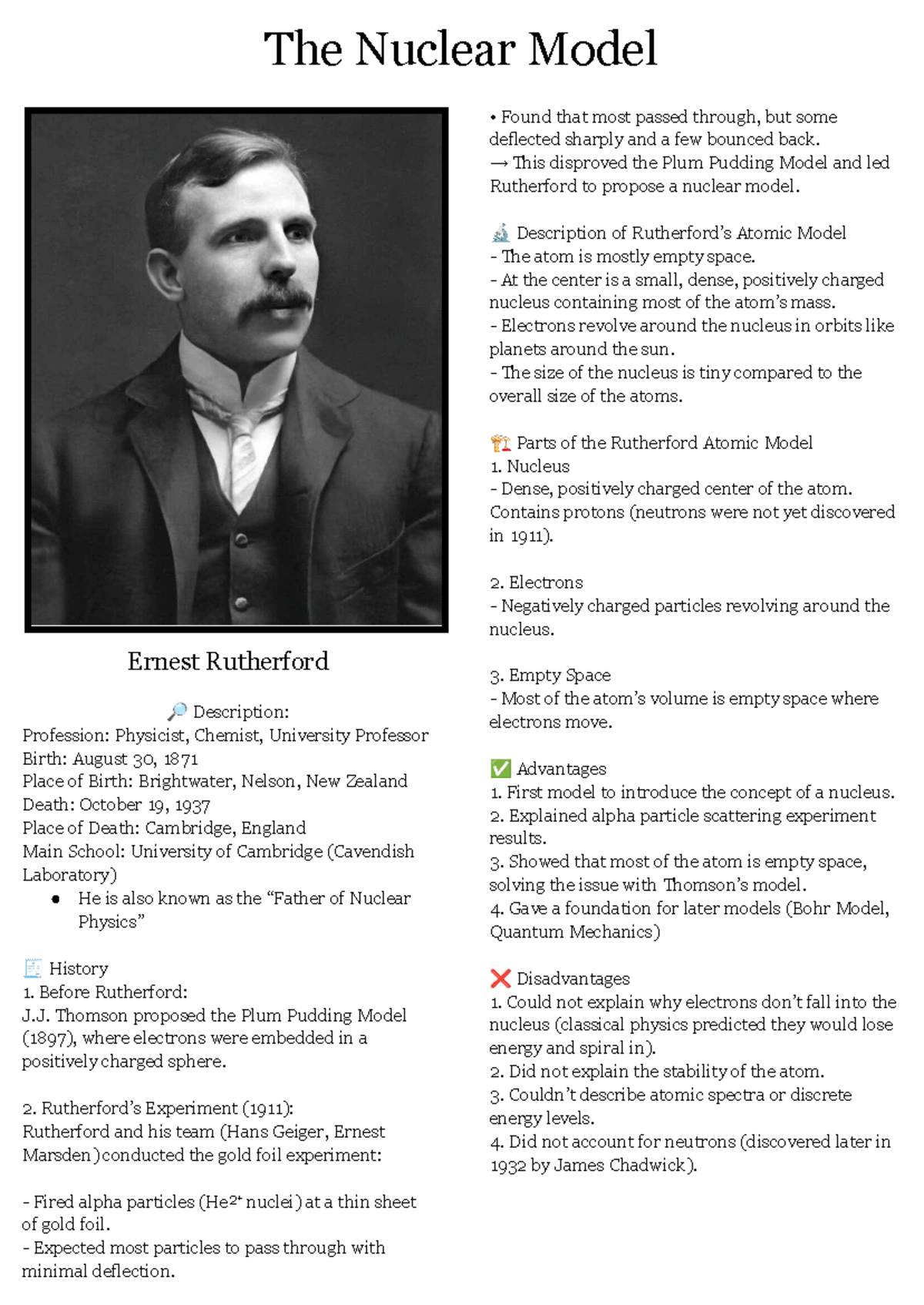 The Rutherford Nuclear Model: Key Concepts and Discoveries - Studocu