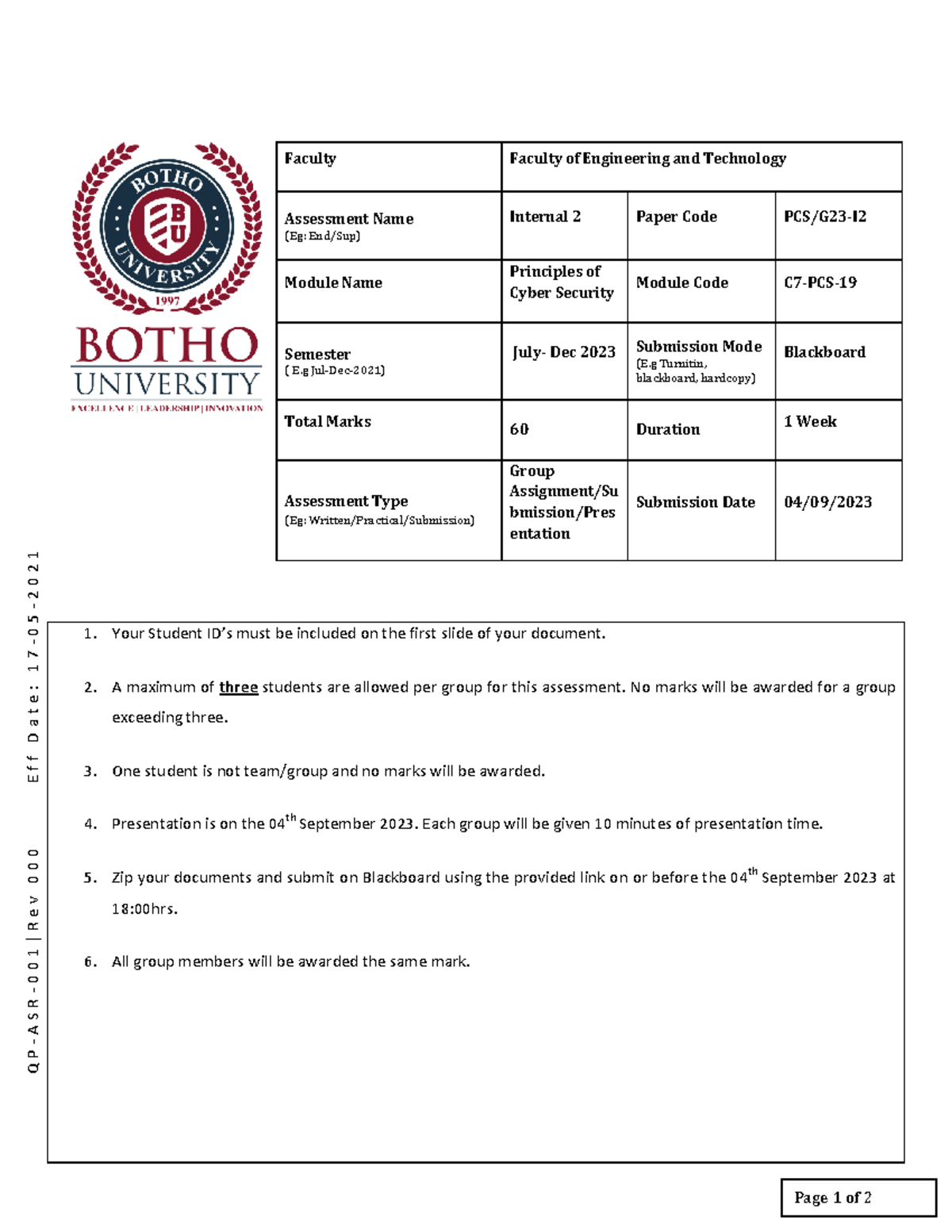 QP-ASR-001 Exam Question Paper - Internal 2 - Q P - A S R - 0 0 1 | R e ...
