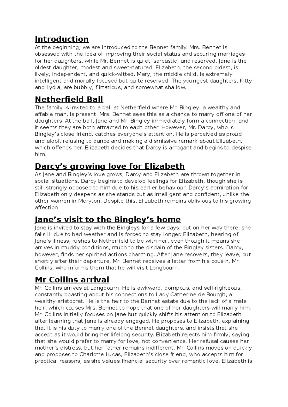 Pride and Prejudice (ENG 101) Comprehensive Summary and Analysis - Studocu