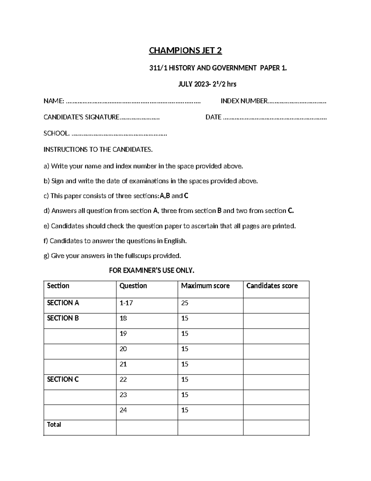 History PP1 Davidoh - PP1 - CHAMPIONS JET 2 311/1 HISTORY AND ...