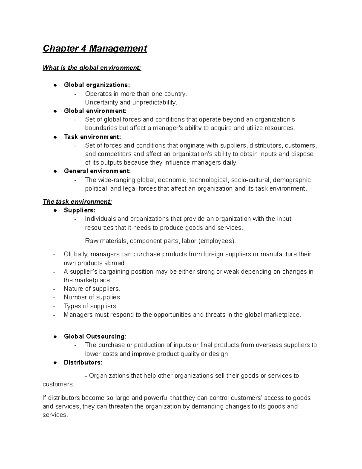 Chapter 4 Management - What is the global environment The task ...