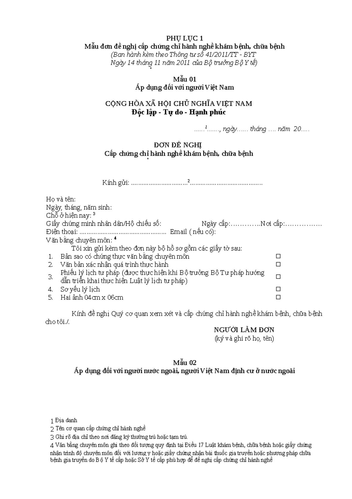 Tt-41-kem 01 - thong tu 41 - PH Ụ L ỤC 1 M u đ n đẫ ơ ề ngh c p chị ấ ứng ch hành ngh ỉ ề khám b ...
