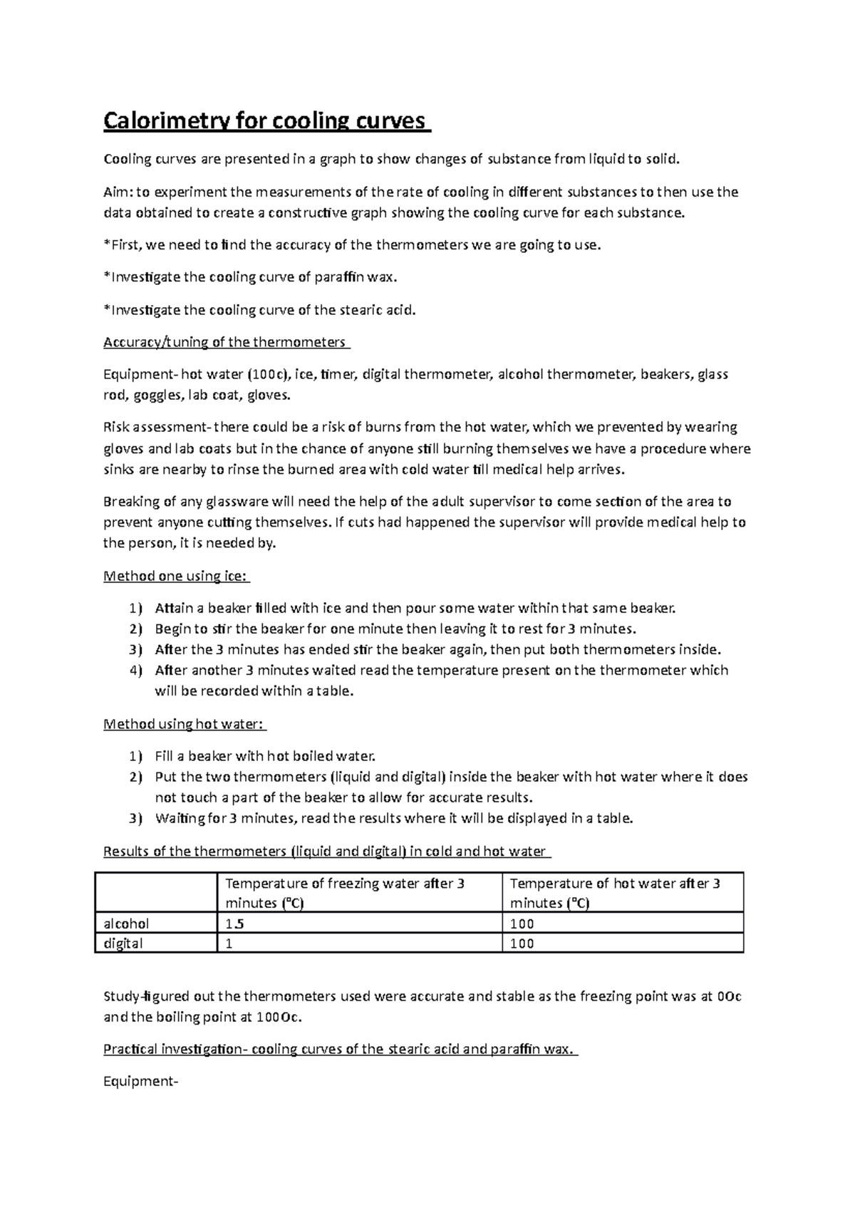 Calorimetry Study: Cooling Curves of Stearic Acid & Paraffin Wax - Studocu