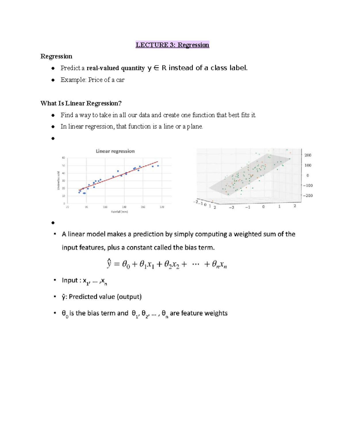 LECTURE 3: Intro to Regression Techniques & Optimization Methods - Studocu