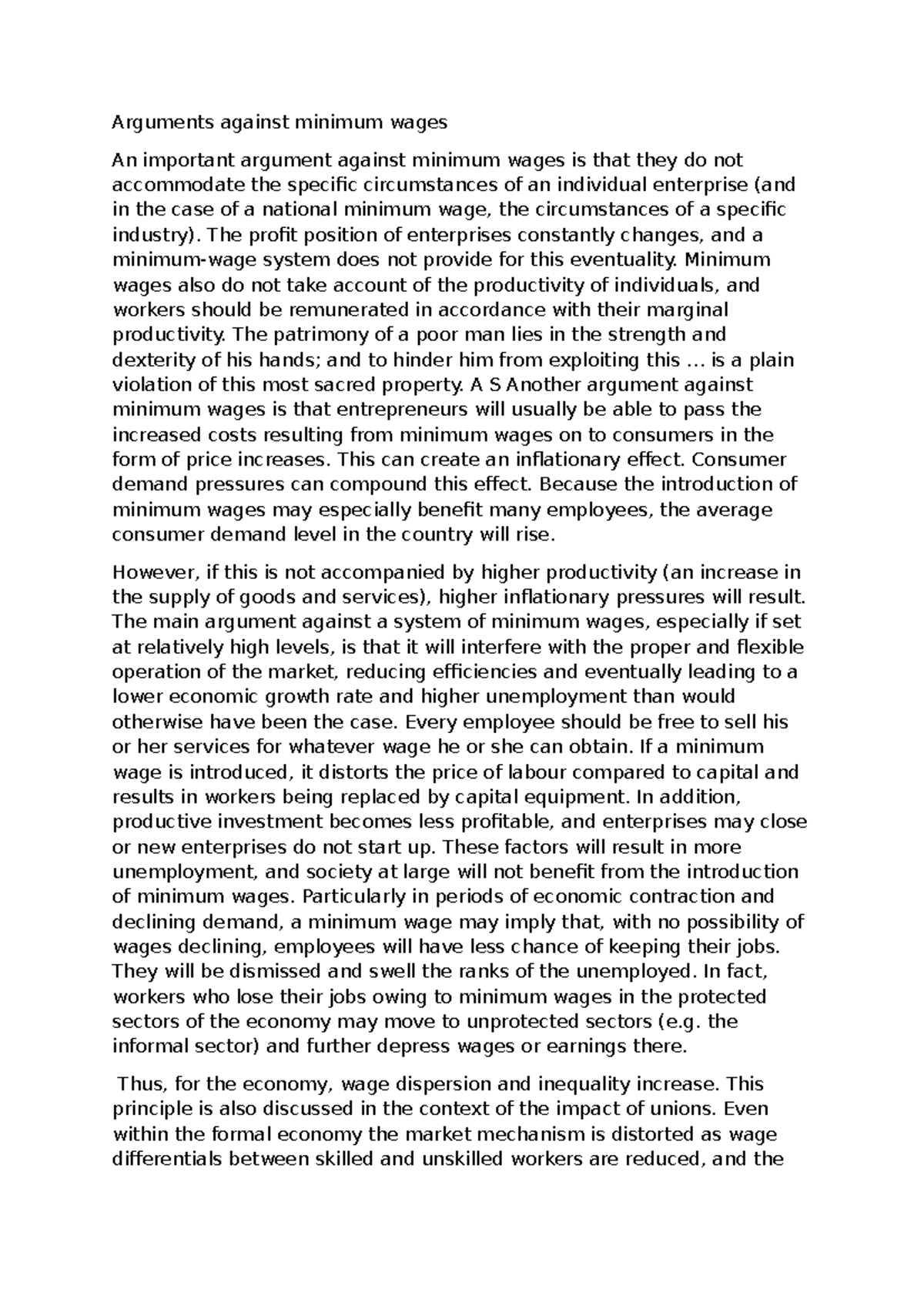 Arguments Against Minimum Wages: Economic Impacts and Considerations ...