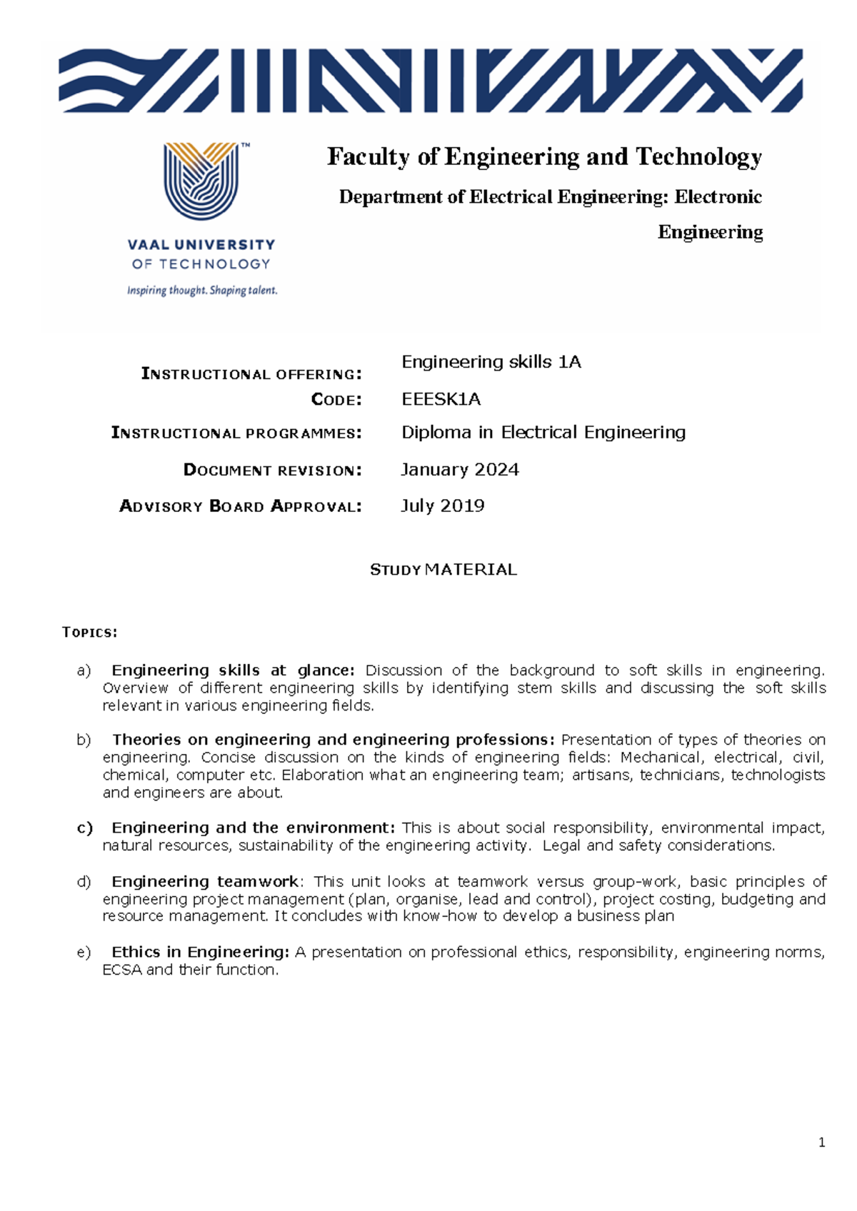 Eeesk 1A 1 2024 VF C ECSA Study material - Faculty of Engineering and ...