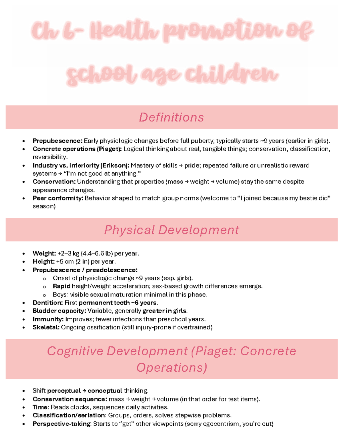 Ch 6 - Health Promotion of School Age Children: Key Concepts & Tips ...