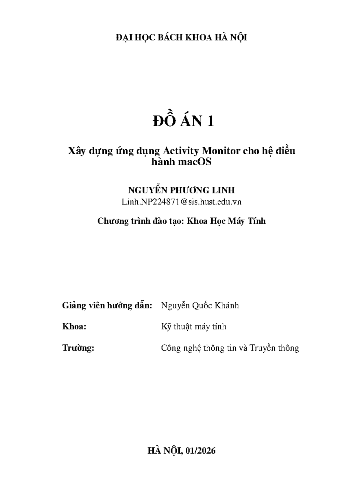 Đồ Án 1: Xây Dựng Ứng Dụng Activity Monitor Trên macOS (20251) - Studocu