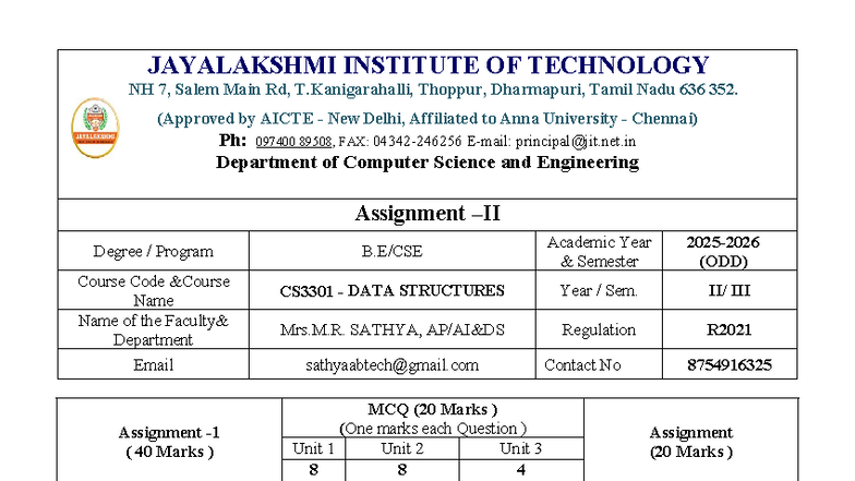 DATA STRUCTURES ASSIGNMENT II - CS3301 - Studocu