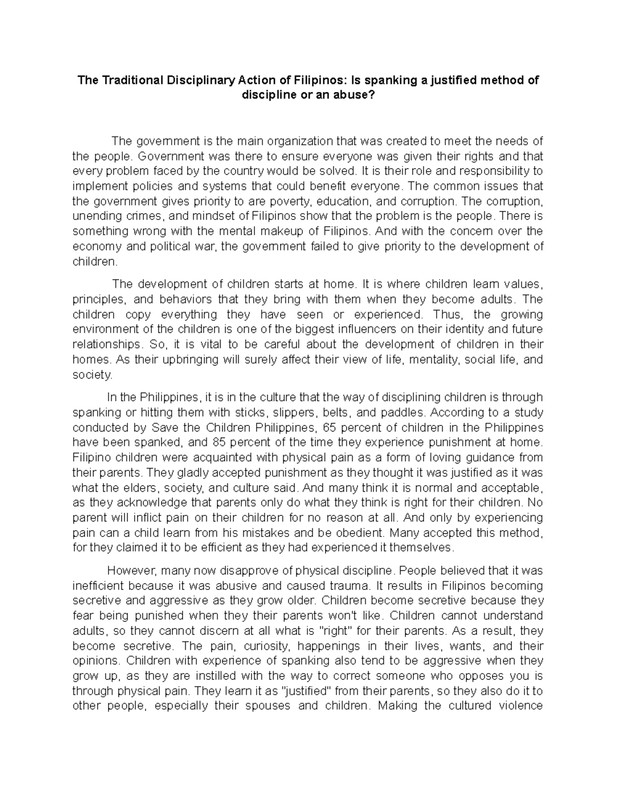 Psy 101: The Debate on Spanking as Discipline in Filipino Culture - Studocu