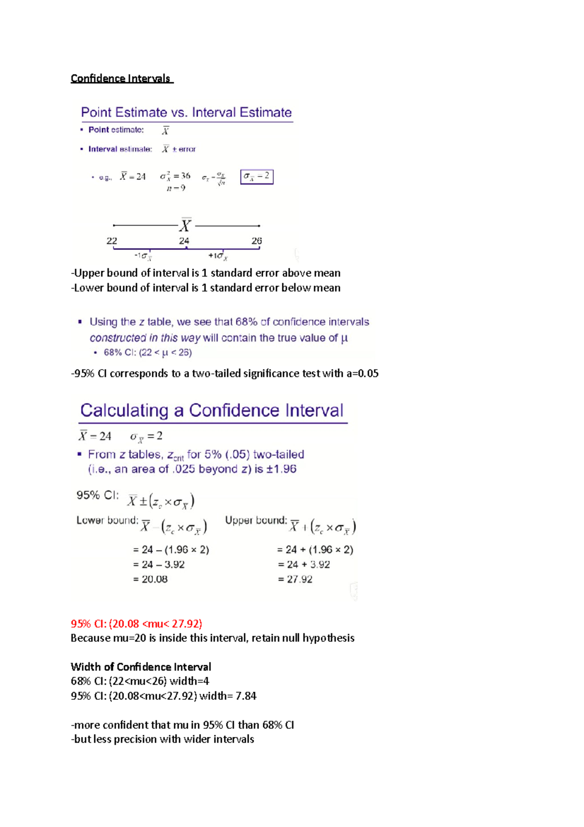 Lecture 15 confidence intervals - Confidence Intervals -Upper bound of interval is 1 standard ...