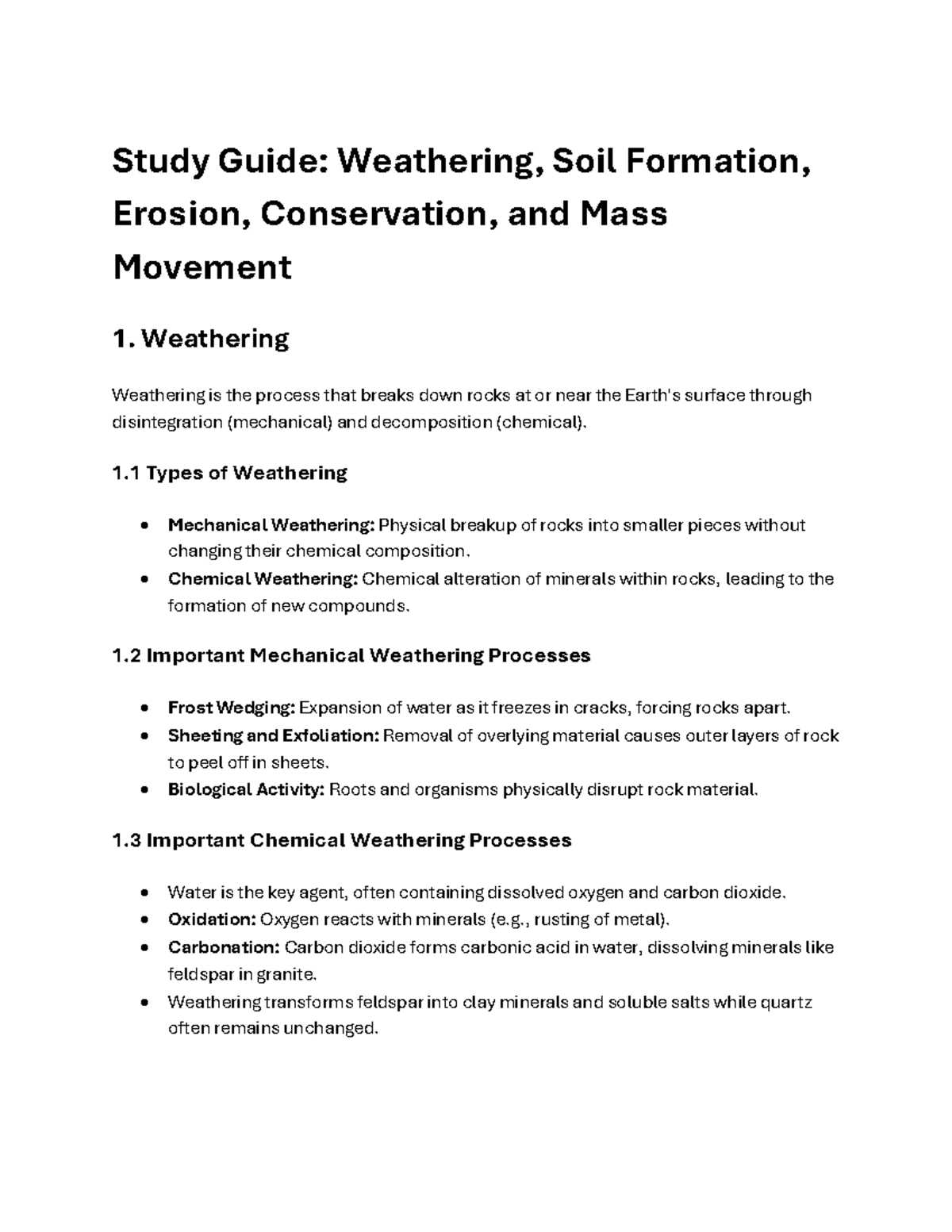Earth Science Chapter 8: Weathering, Soil Formation, Erosion & Mass ...
