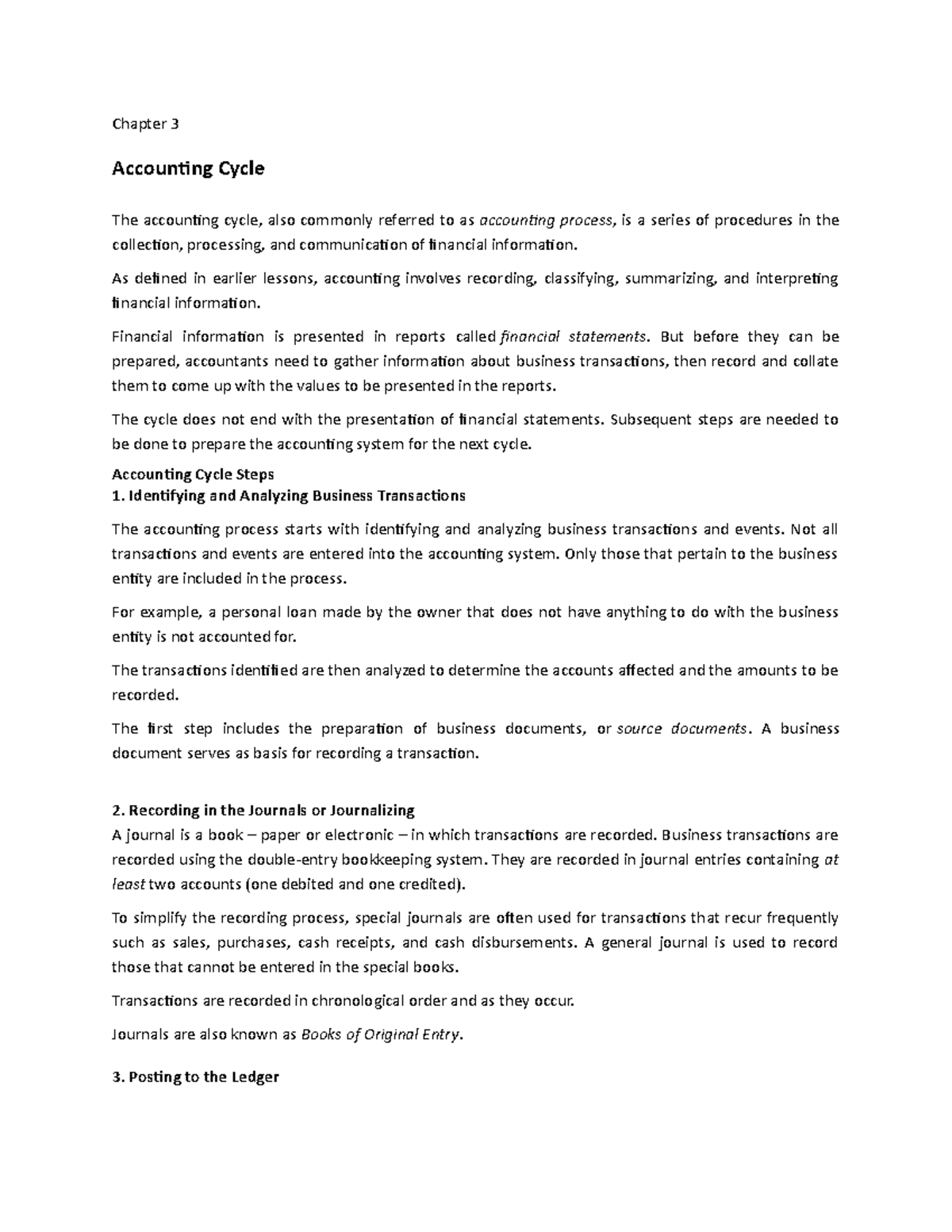 Chapter-3 - For you to have study notes - Chapter 3 Accounting Cycle ...