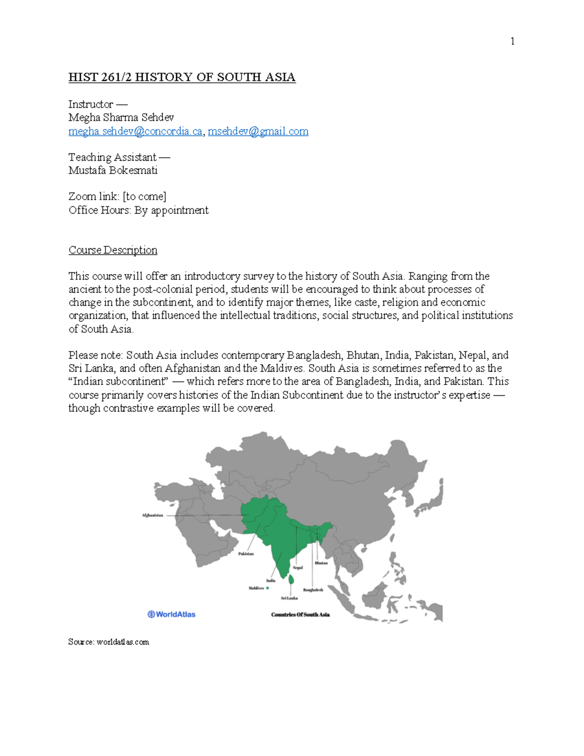 History of South Asia - Course Syllabus - HIST 261/2 HISTORY OF SOUTH ...