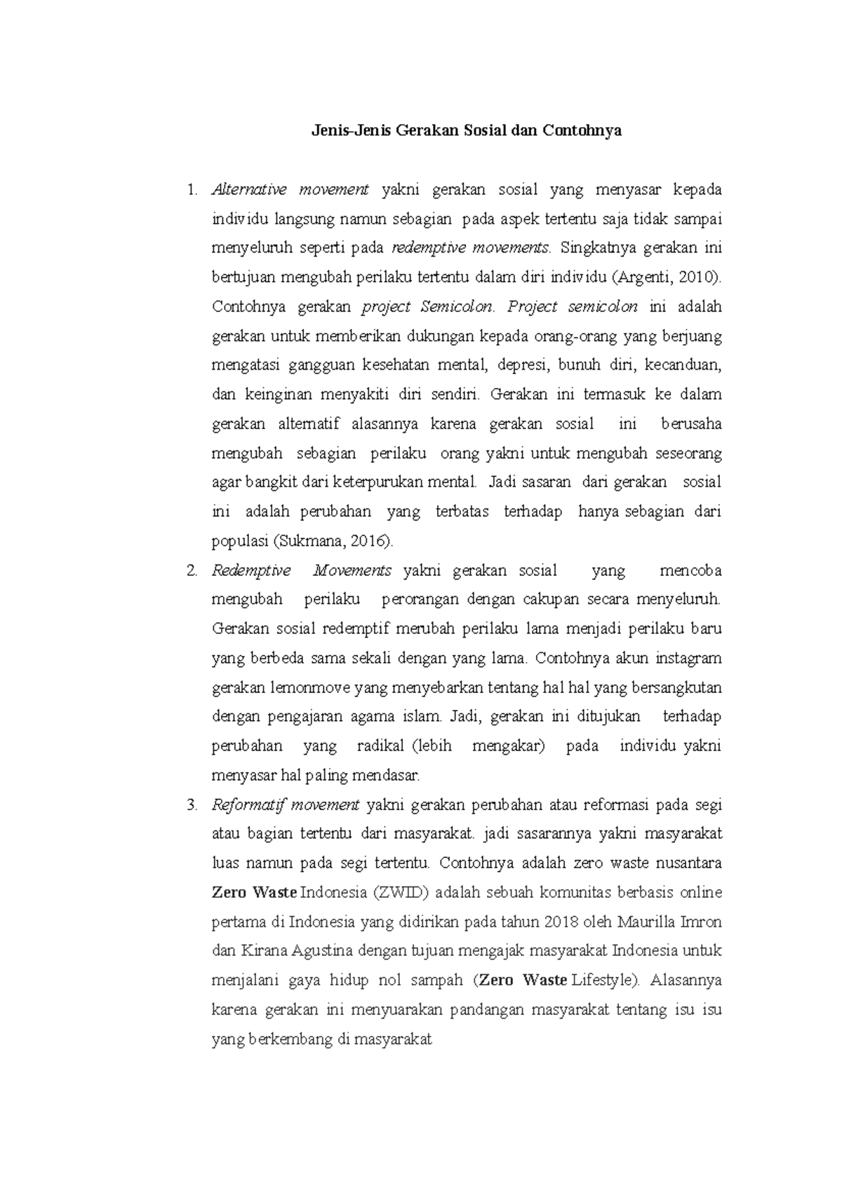 Jenis-Jenis Gerakan Sosial serta Contoh dan Penjelasannya - Studocu