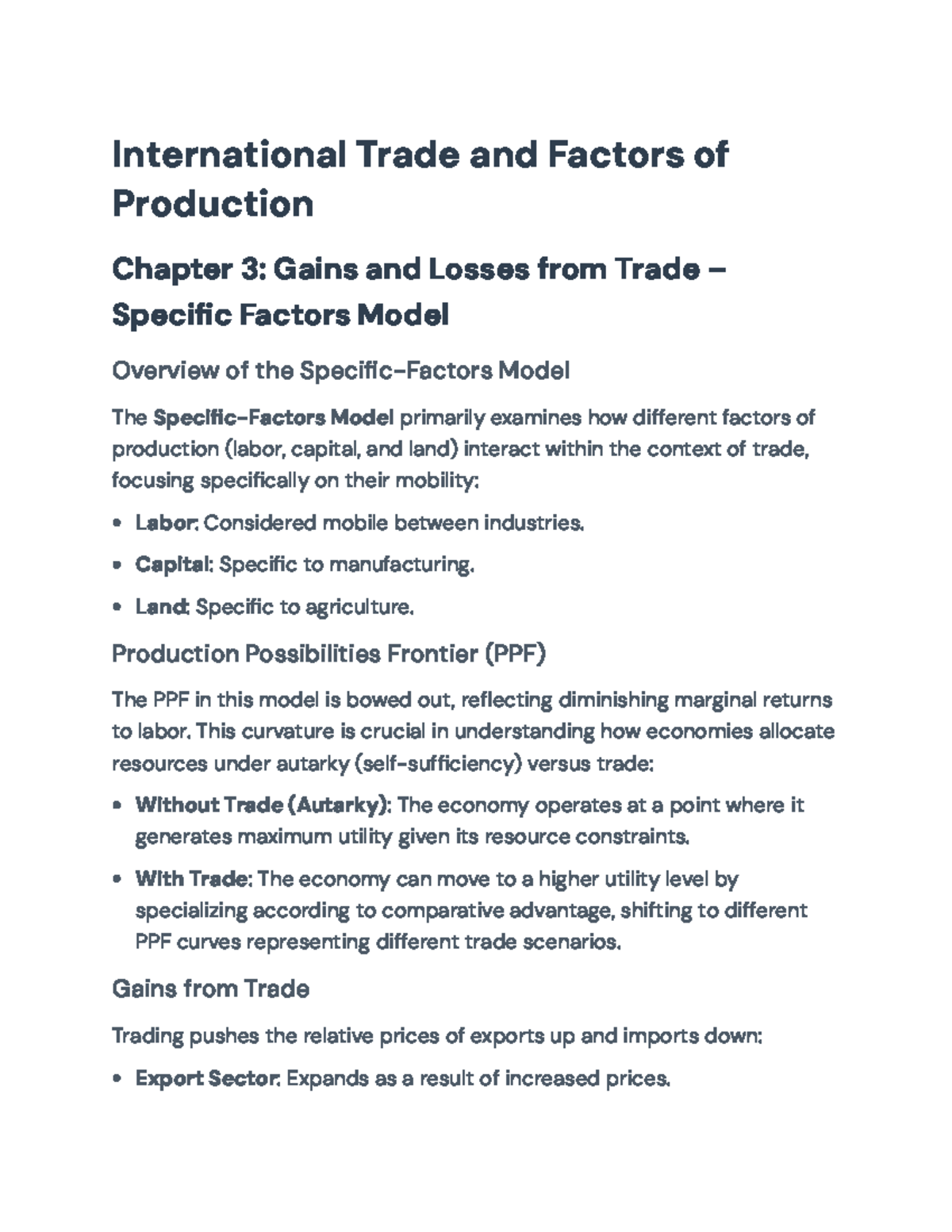 International Trade and Factor Production: Specific Factors & H-O ...