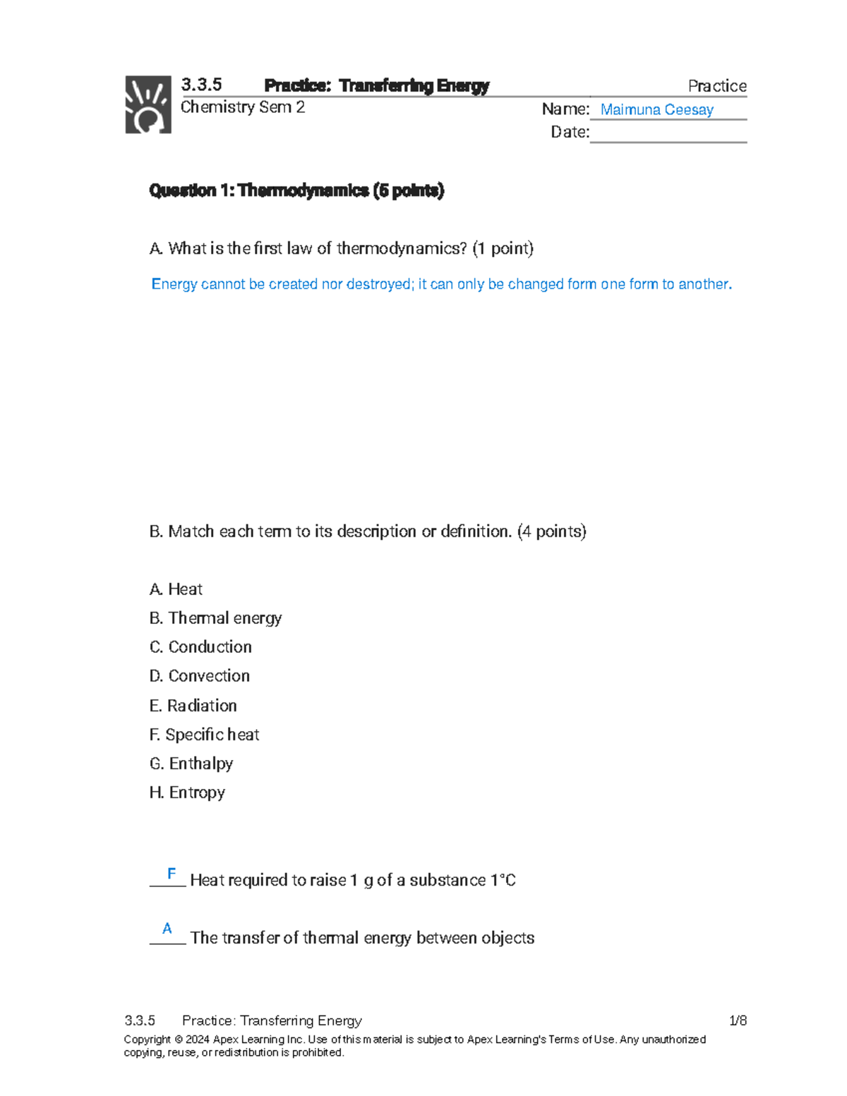 3.3.5 Practice - Transferring Energy (Chemistry Sem 2) - Studocu