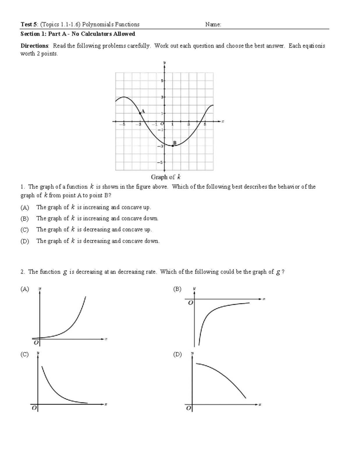 AP Pre Calc Test 5 CED 1.6 - Polynomial Functions Practice Exam - Studocu