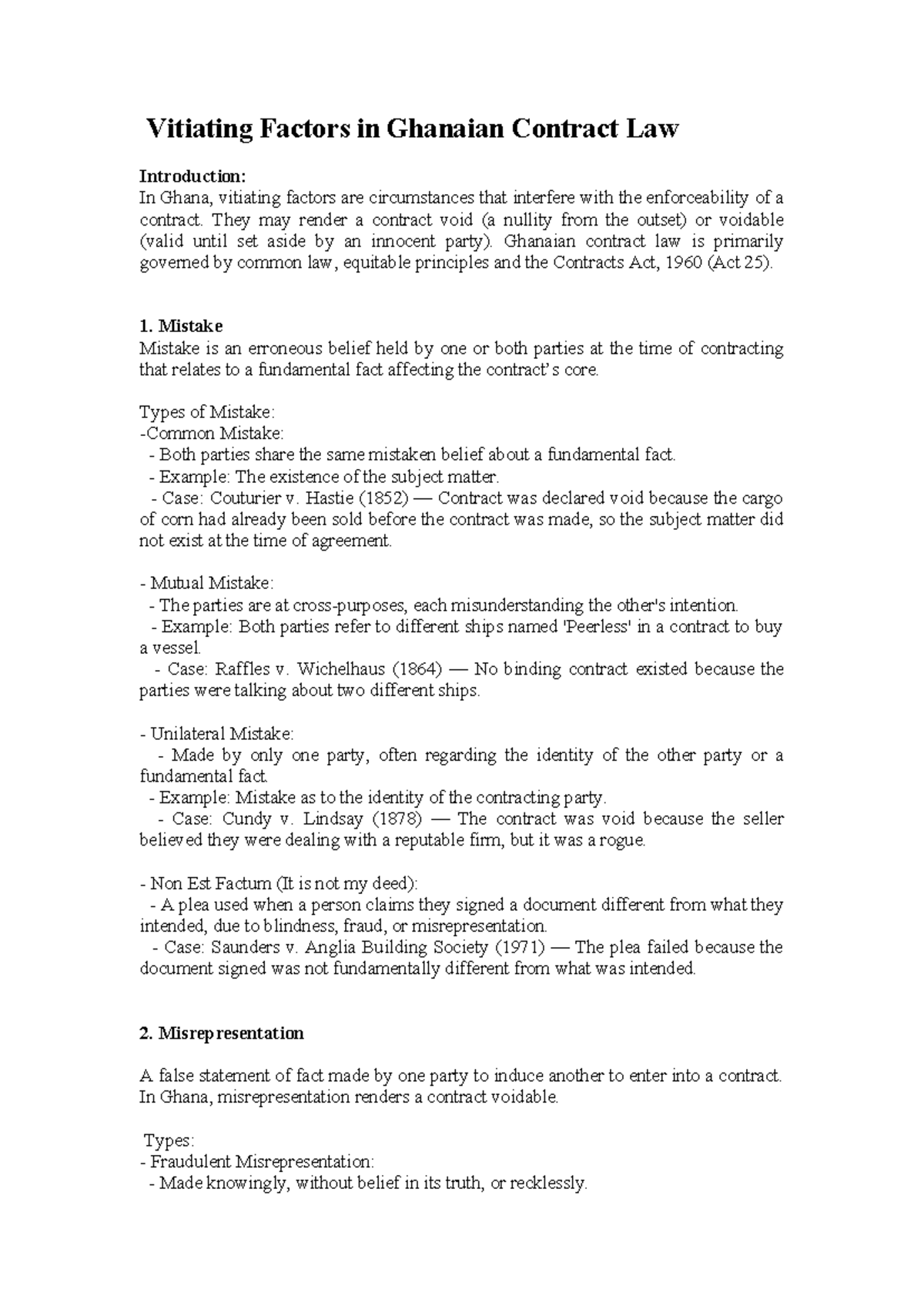 Ghanaian Contract Law: Vitiating Factors Explained (LAW 101) - Studocu