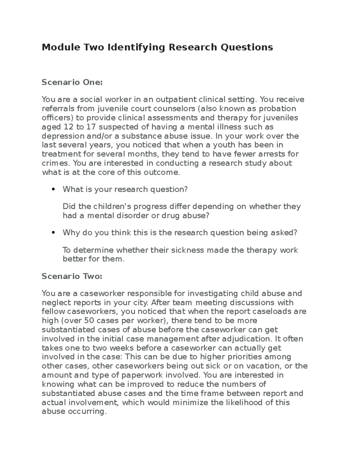 Module 2: Identifying Research Questions in Social Work Contexts - Studocu