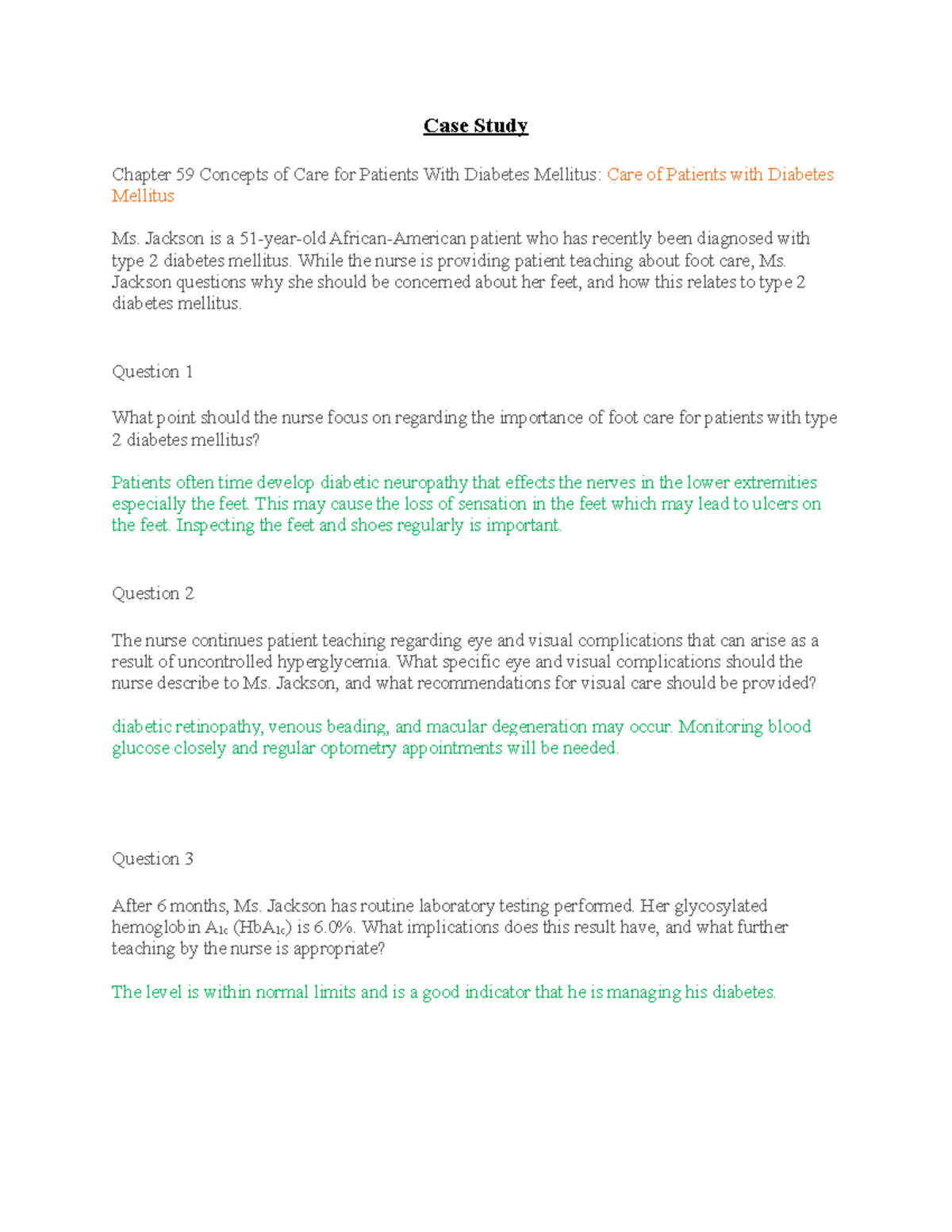 Case Study: Diabetes Care Insights (Med Surg II, Chapter 59) - Studocu